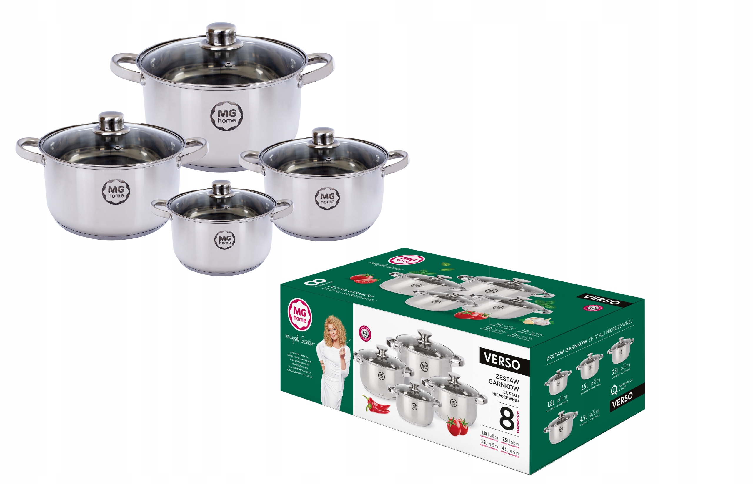 ZESTAW 4 GARNKÓW STALOWYCH 8 EL VERSO INDUKCJA (5903849203685) • Cena ...