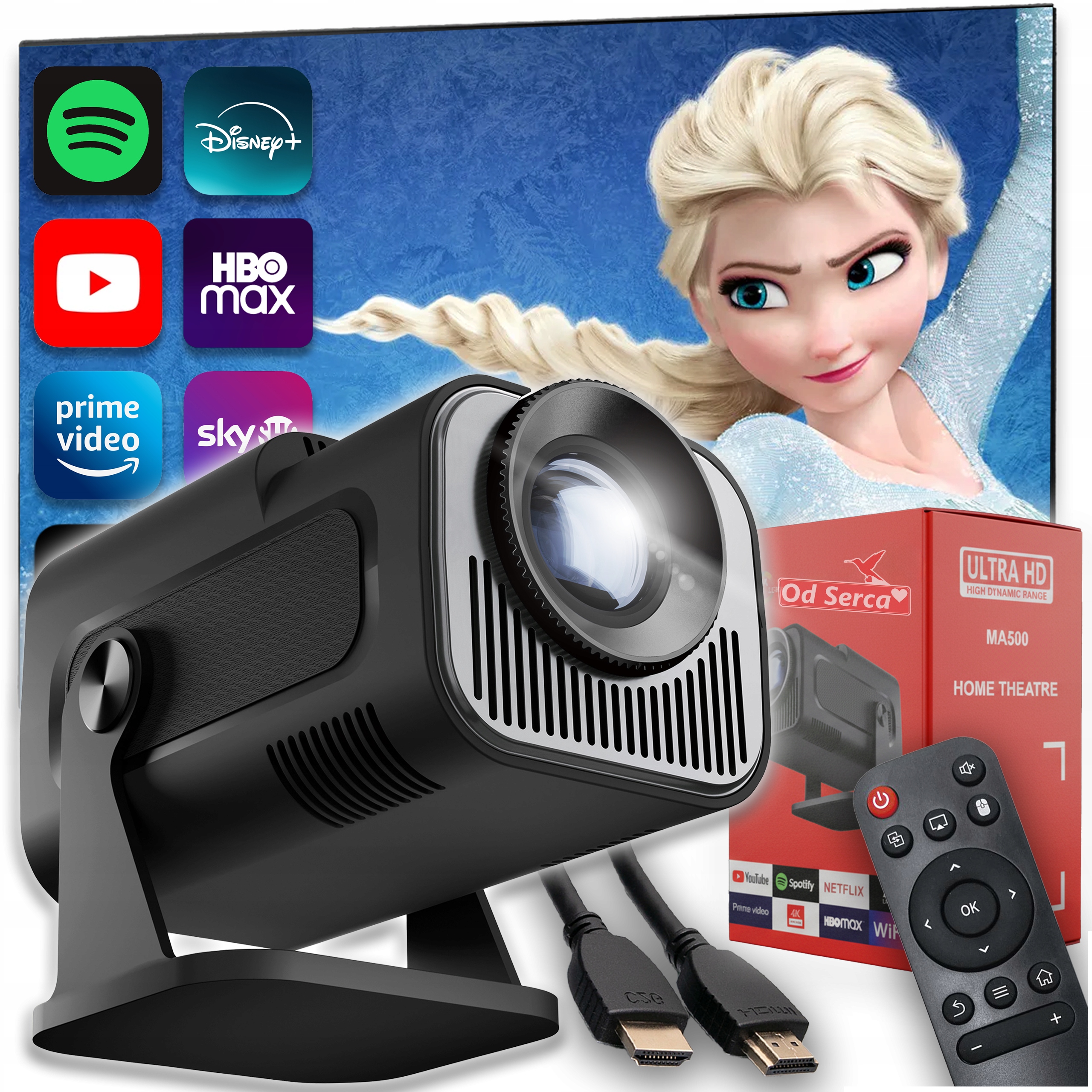 PROJEKTOR RZUTNIK FILMOWY ANDROID 11 TV WIFI BLUETOOTH PRZENOŚNY 300 ...