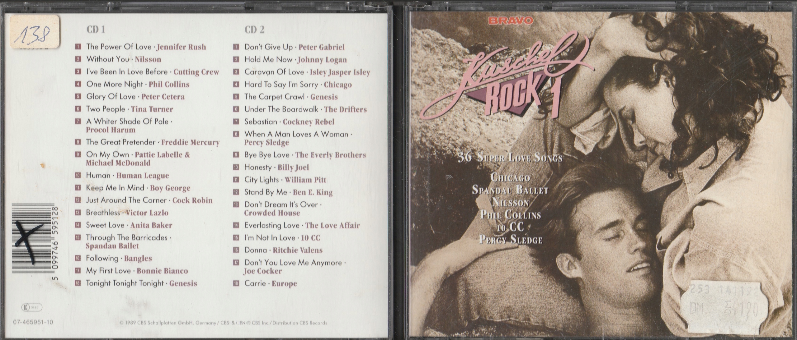 2 CD Kuschelrock 1 Phil Collins Genesis Joe Cocker Peter Gabriel 1989 ...