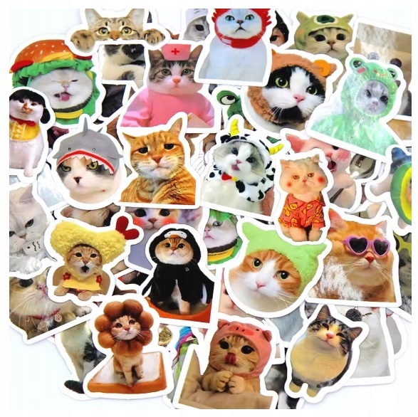 Naklejki 100 szt Kotki śmieszne słodkie Koty Meme zwierzątka Vlepki ...