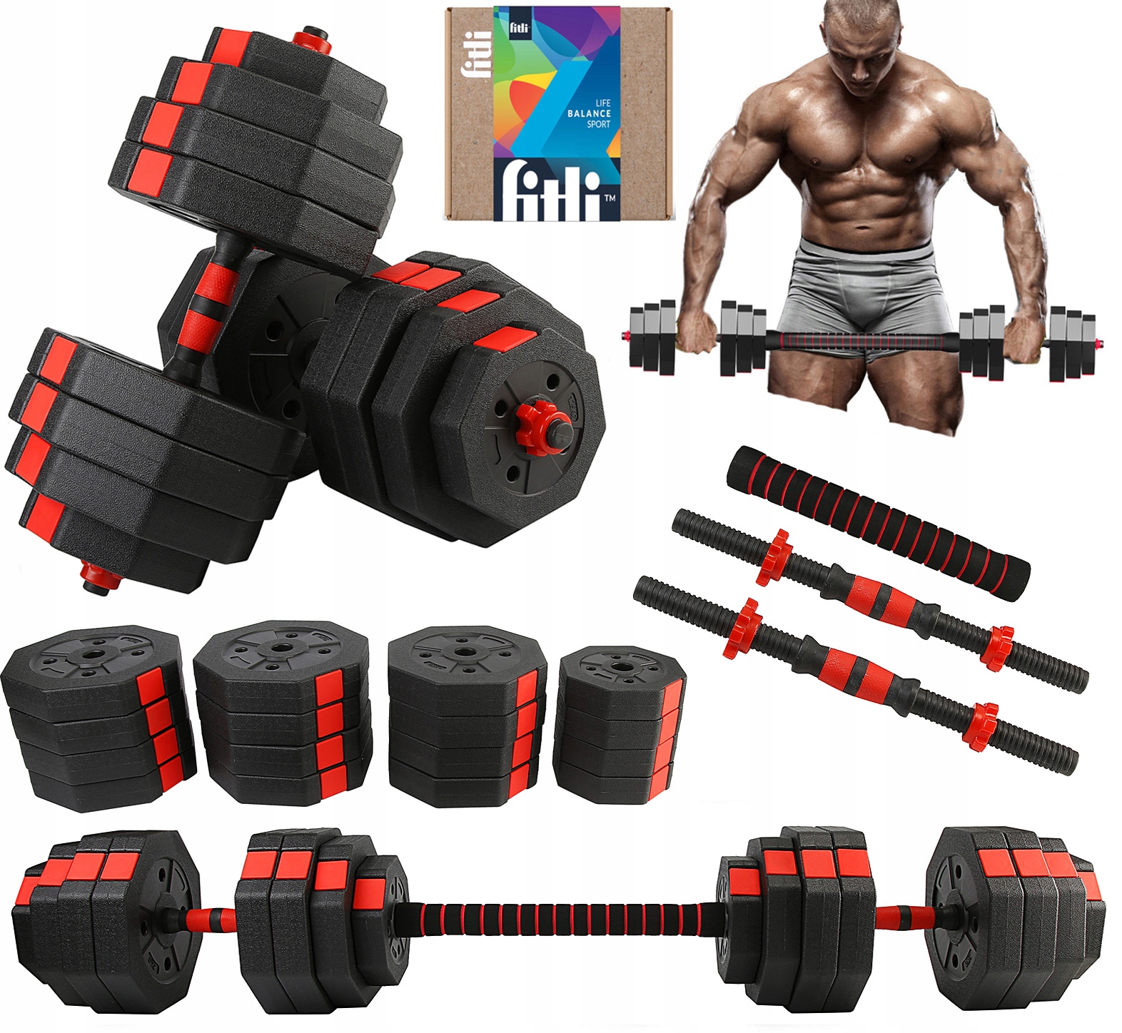 Hantle regulowane bitumiczne 40kg ZESTAW HANTLI 2x20kg obciążenie ...