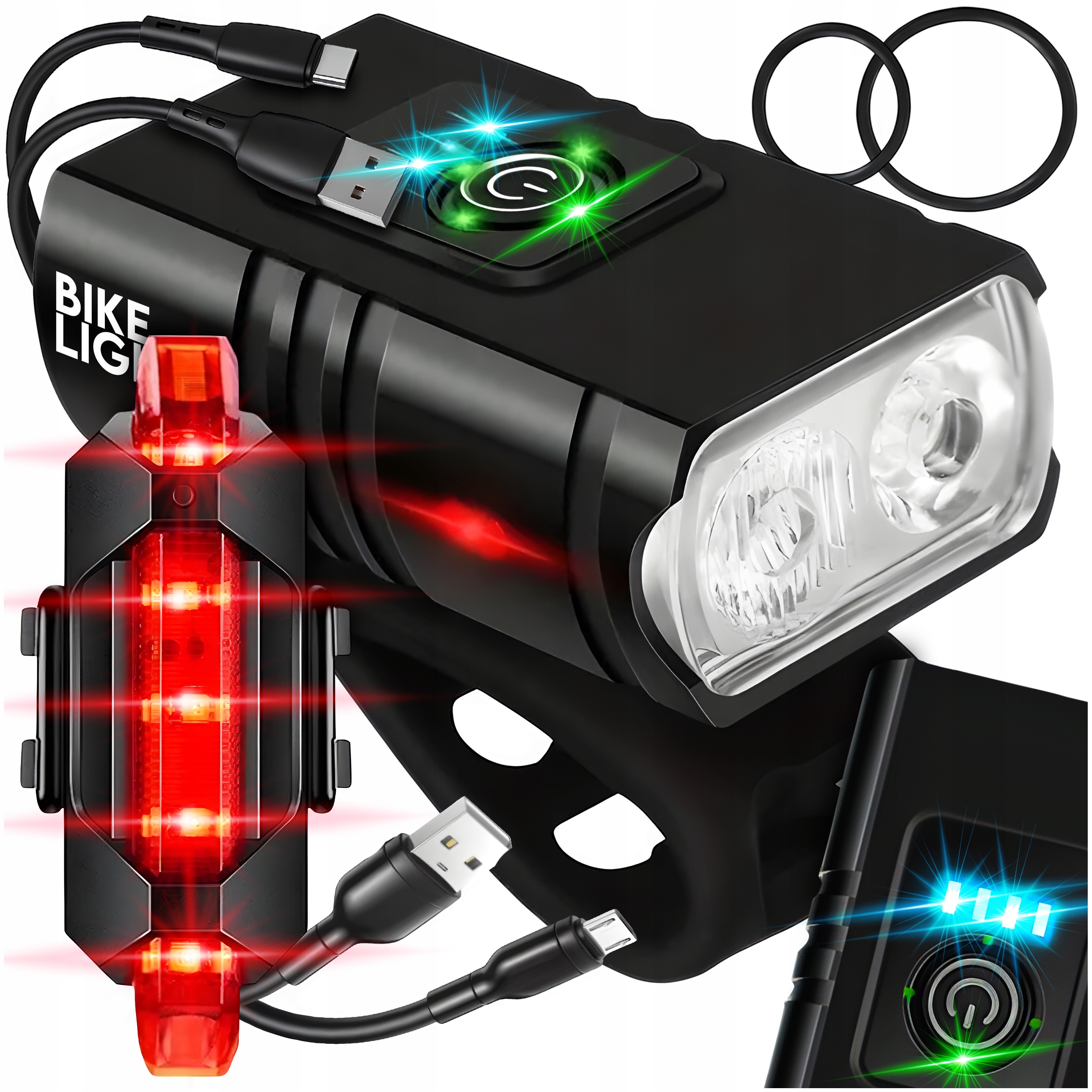 LAMPKA ROWEROWA LED 1000LM PRZÓD TYŁ MOCNA PRZEDNIA TYLNA AKUMULATOR ...