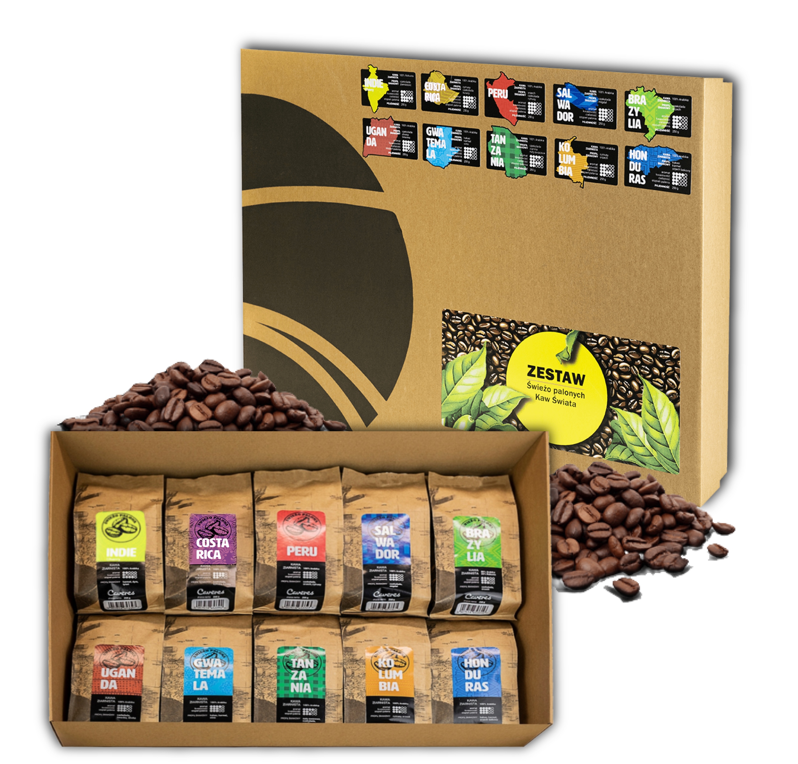 Zestaw kaw świata 10 x 250g ziarno, pudło, palarnia 12843875214 ...