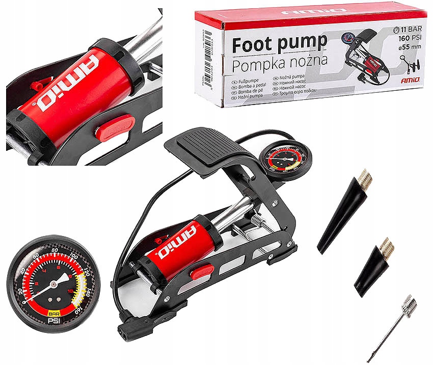 POMPKA NOŻNA JEDNOTŁOKOWA SAMOCHODOWA SZYBKA MOCNA STABILNA ROWER ...