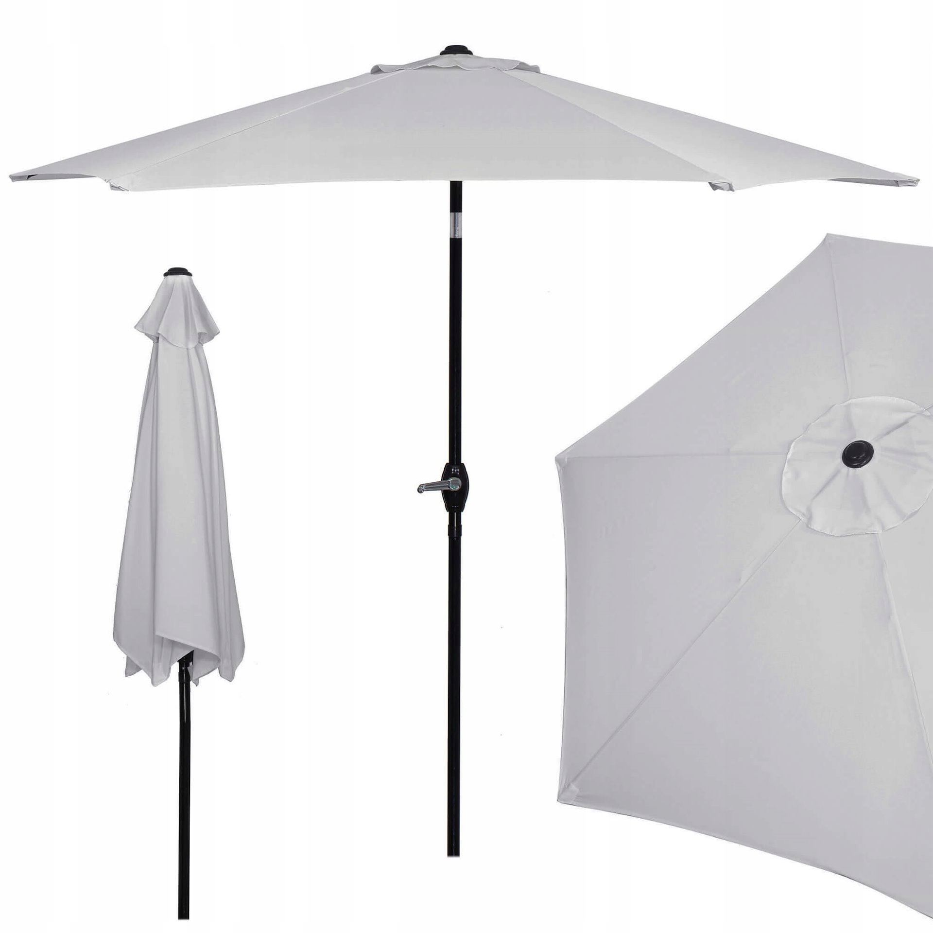 PARASOL OGRODOWY ŁAMANY SKŁADANY DUŻY SOLIDNY SZARY MOCNY 260cm Z KORBĄ ...