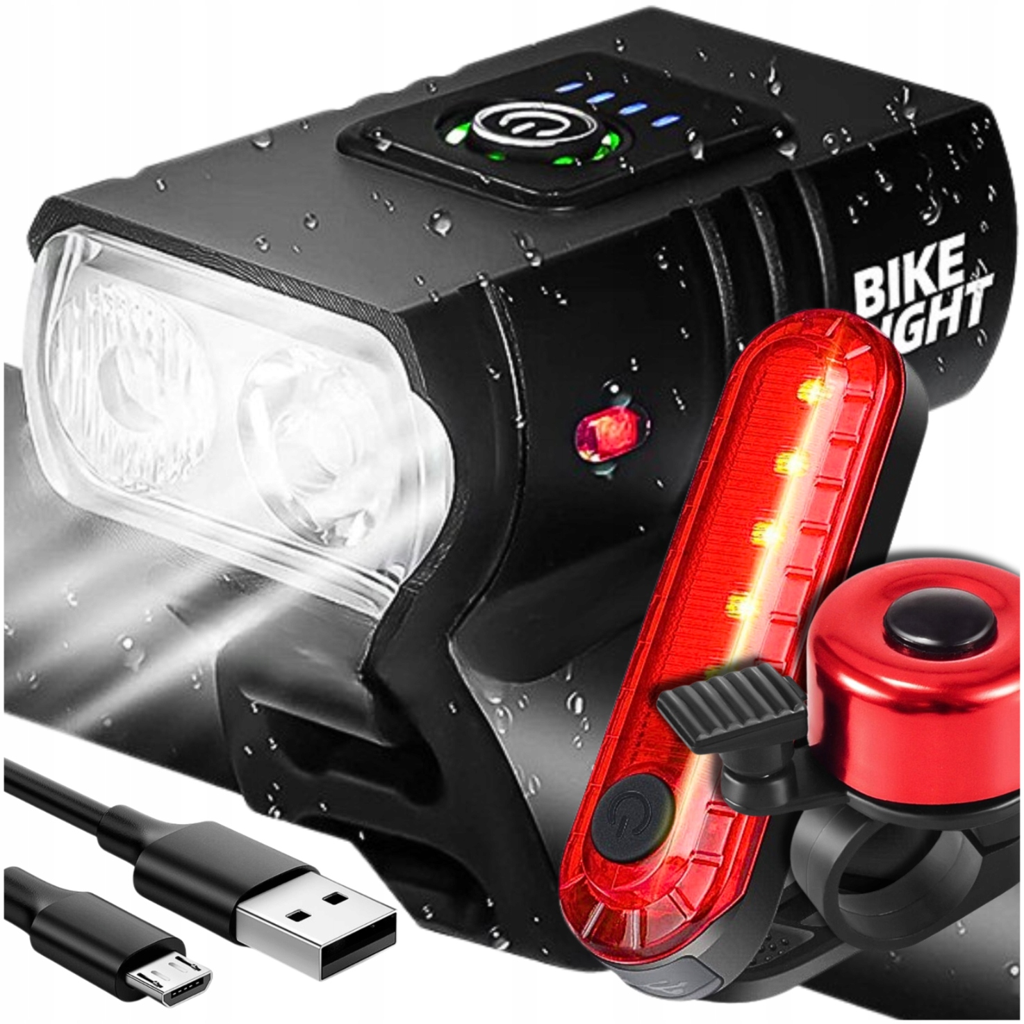 MOCNE LAMPKI ROWEROWE OŚWIETLENIE PRZÓD TYŁ LED USB WODOODPORNE NA ...