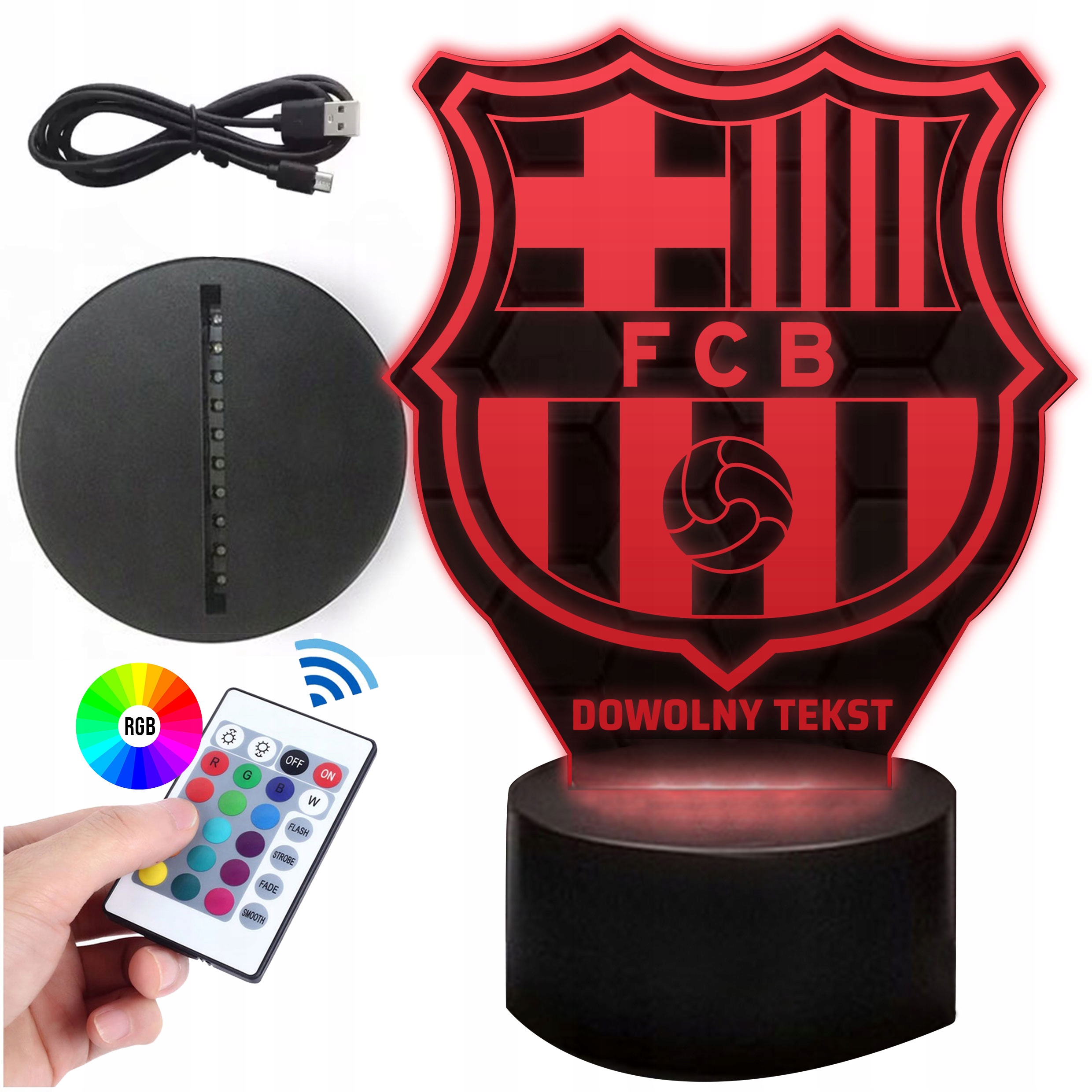 LAMPKA NOCNA Z IMIENIEM FC BARCELONA BARCA 3D LED PREZENT ŚWIĘTA ...