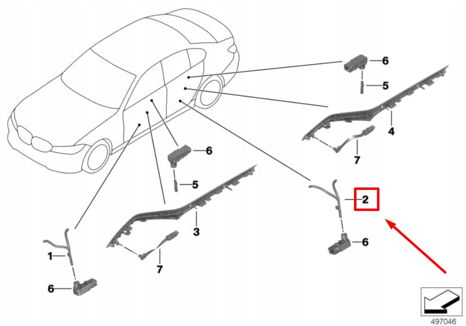 BMW 3 G20 Zadné pravé dvere, odkladacia priehradka s optickým vláknom ...