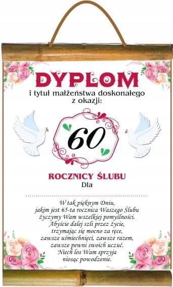 Dyplom Prezent z Okazji 60 Rocznicy Ślubu (60-ta Rocznica Ślubu) • Cena ...