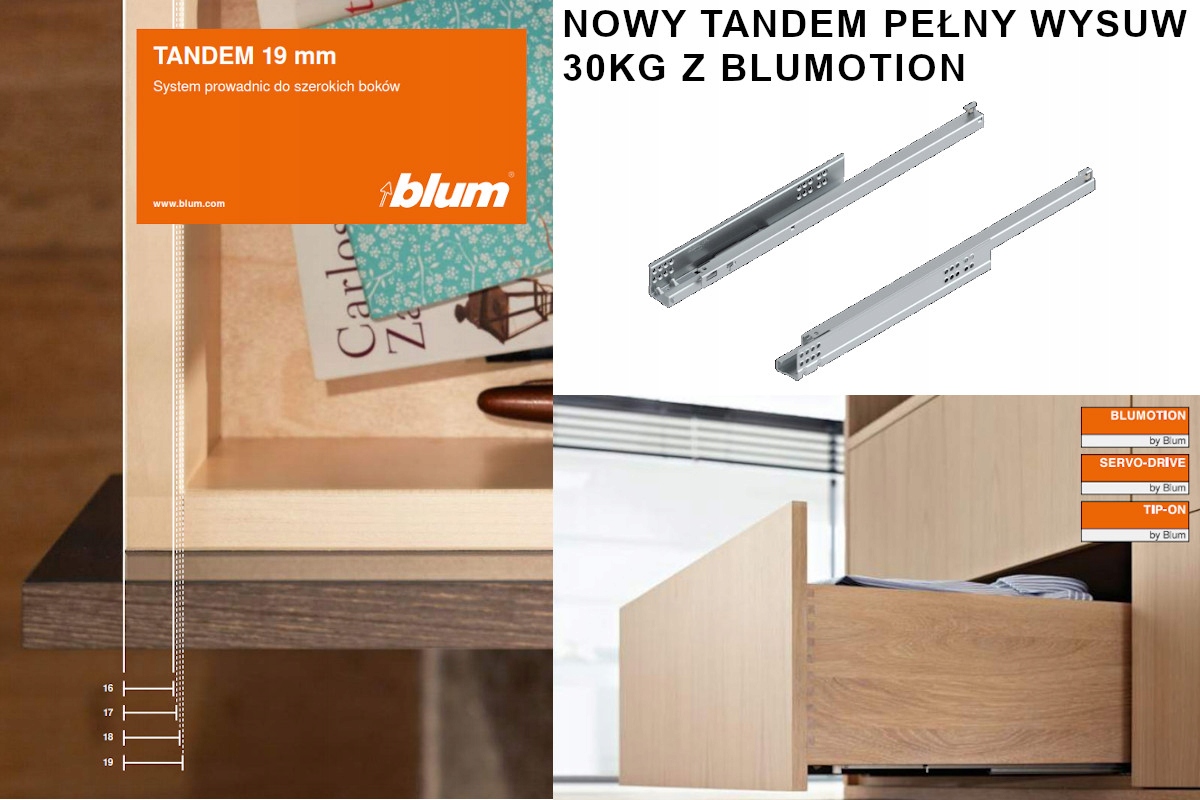 BLUM Tandem BLUMOTION fióksín 560F3500B 30kg-os terhelhetőség, párban ...