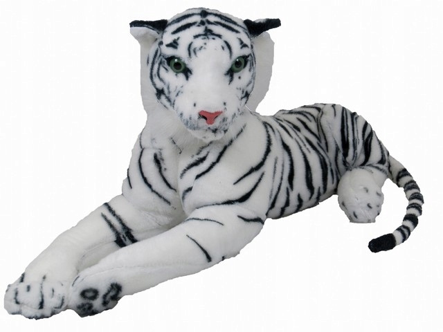 TIGER SNEHOVO BIELY LEŽIACI VEĽKÁ MAČKA AKO ŽIVÁ 85+50cm - Allegro