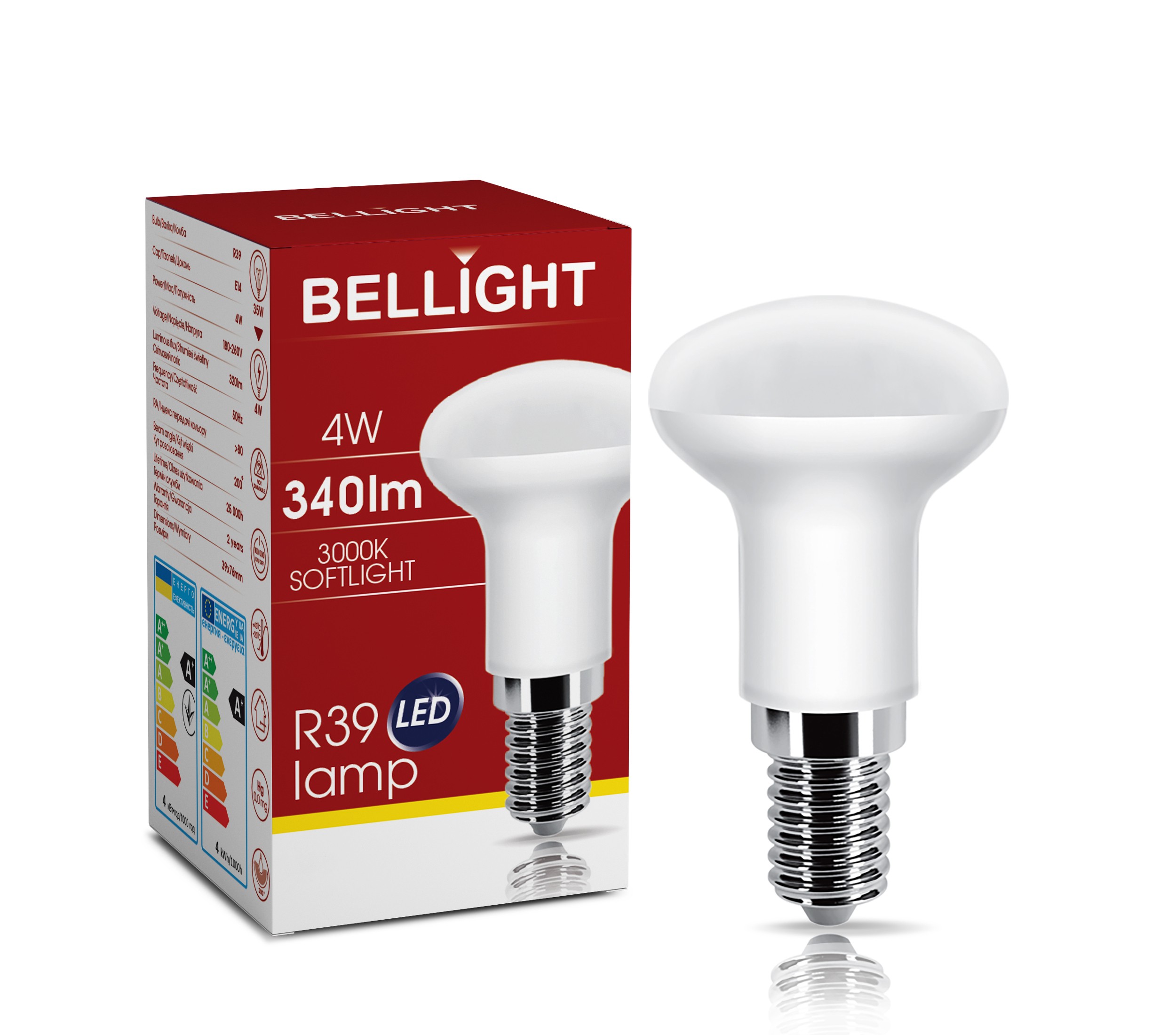 ŻARÓWKA LED REFLEKTOR GRZYB R39 230W 4W = 35W 340lm 3000k E14 CIEPŁA ...