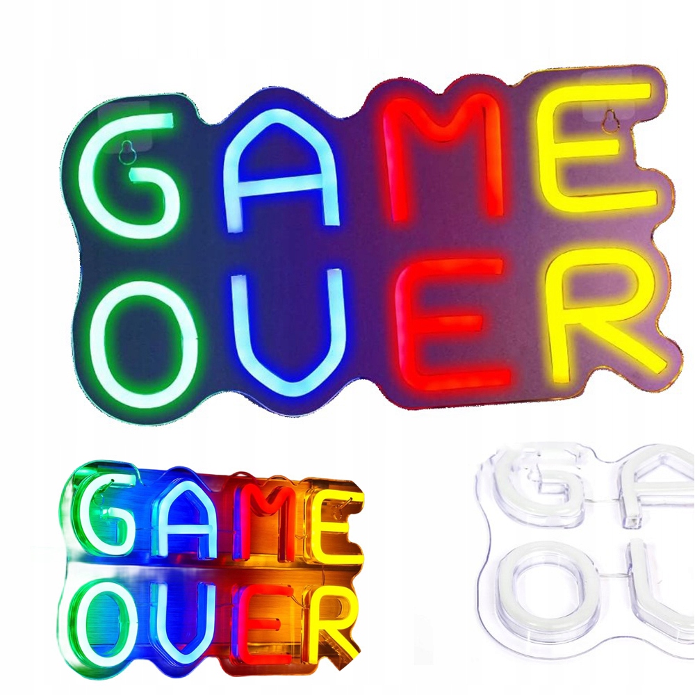 GAME OVER NEON LED NA ŚCIANĘ USB KOLOROWE DLA GAMER GRACZA OZDOBA DO ...