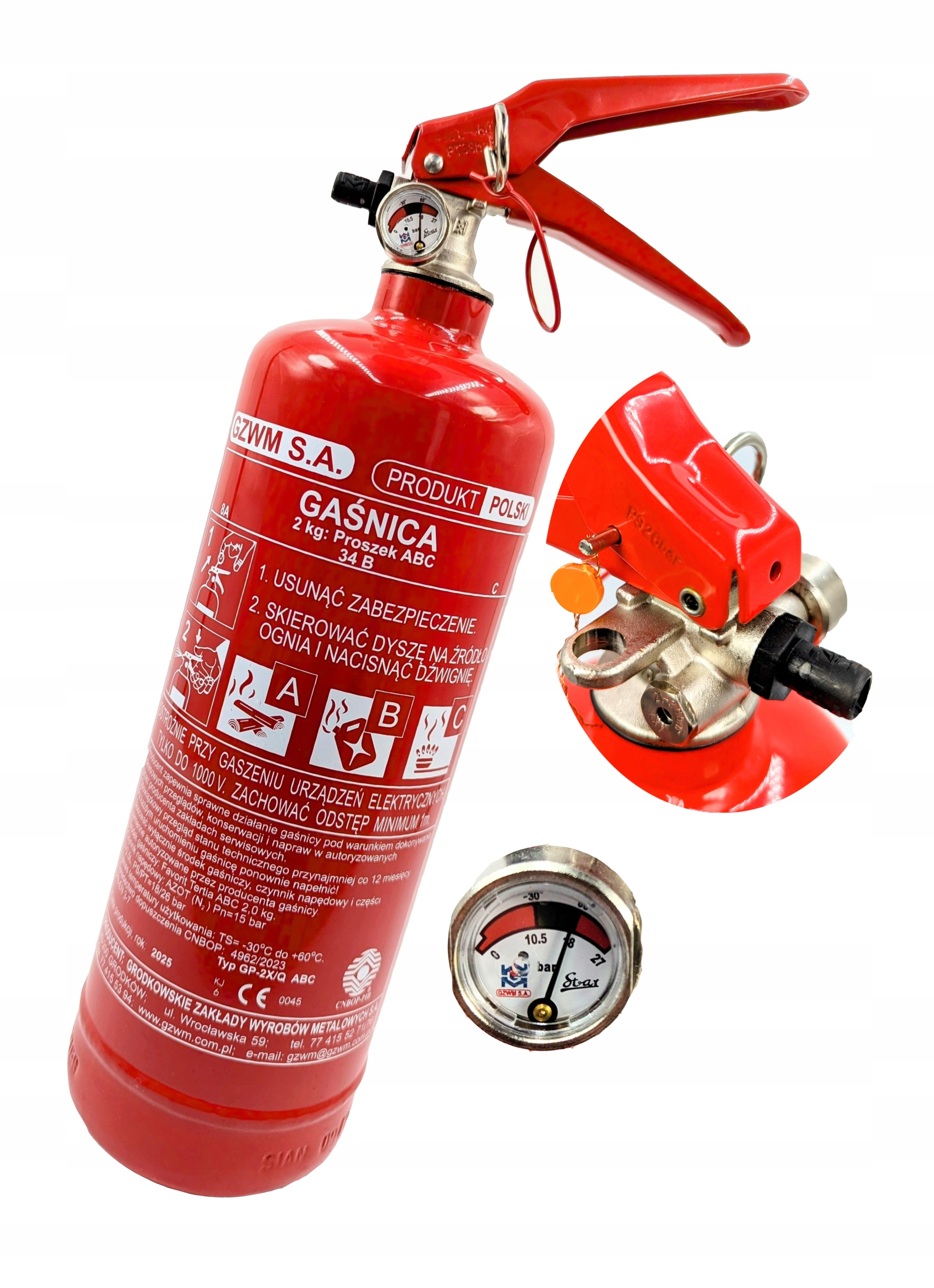 ПОРОШКОВИЙ ВОГНЕГАСНИК GP-2X ABC 2 КГ З МАНОМЕТРОМ ПОЛЬЩА PROD. 2025 ...