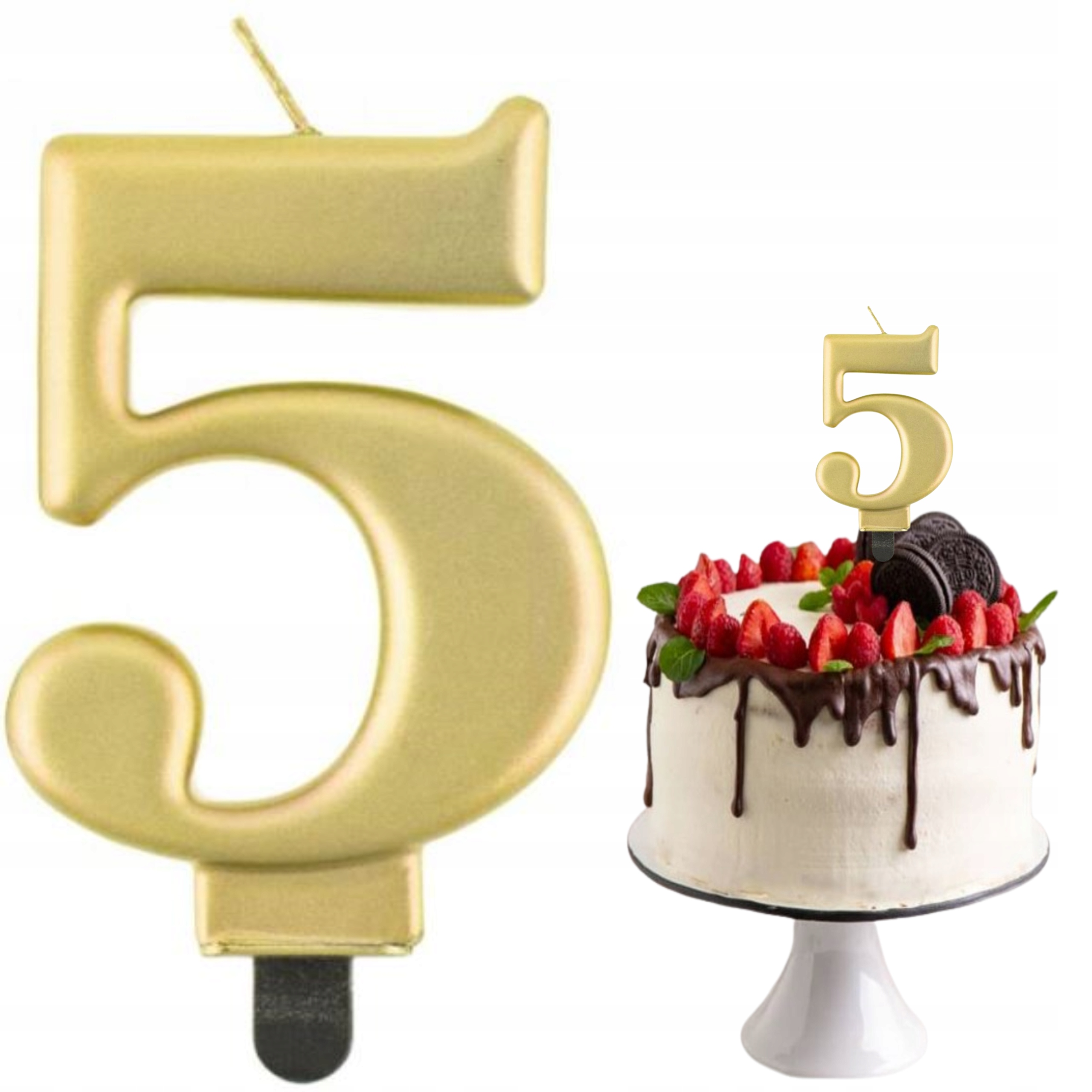 ŚWIECZKA URODZINOWA NA TORT CYFRA DEKORACJA NA TORT ZŁOTA URODZINY PIĘĆ ...