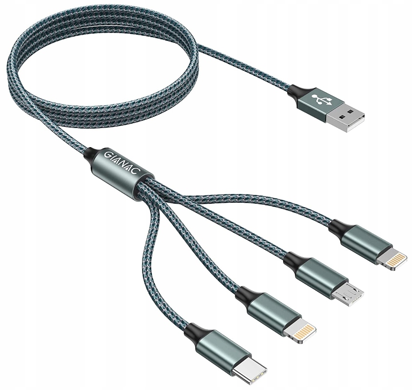 Kabel 4w1 USB Lightning Micro Type-C 1,2m GIANAC - Sklep, Opinie, Cena w Allegro.pl