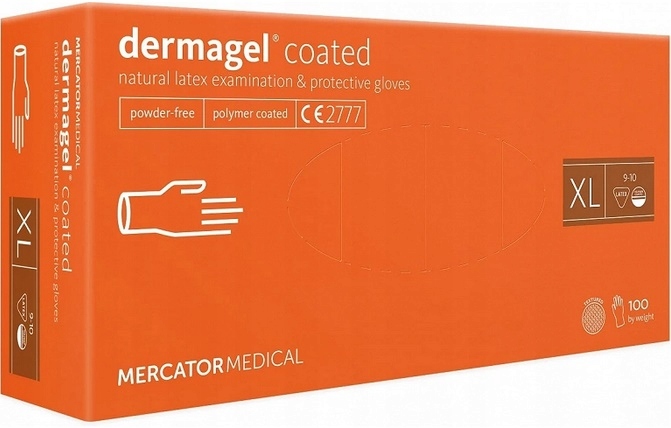 Rękawice lateksowe Mercator Medical dermagel coated r. XL białe 100 szt ... Rękawice lateksowe Mercator Medical dermagel coated r. XL białe 100 szt ...