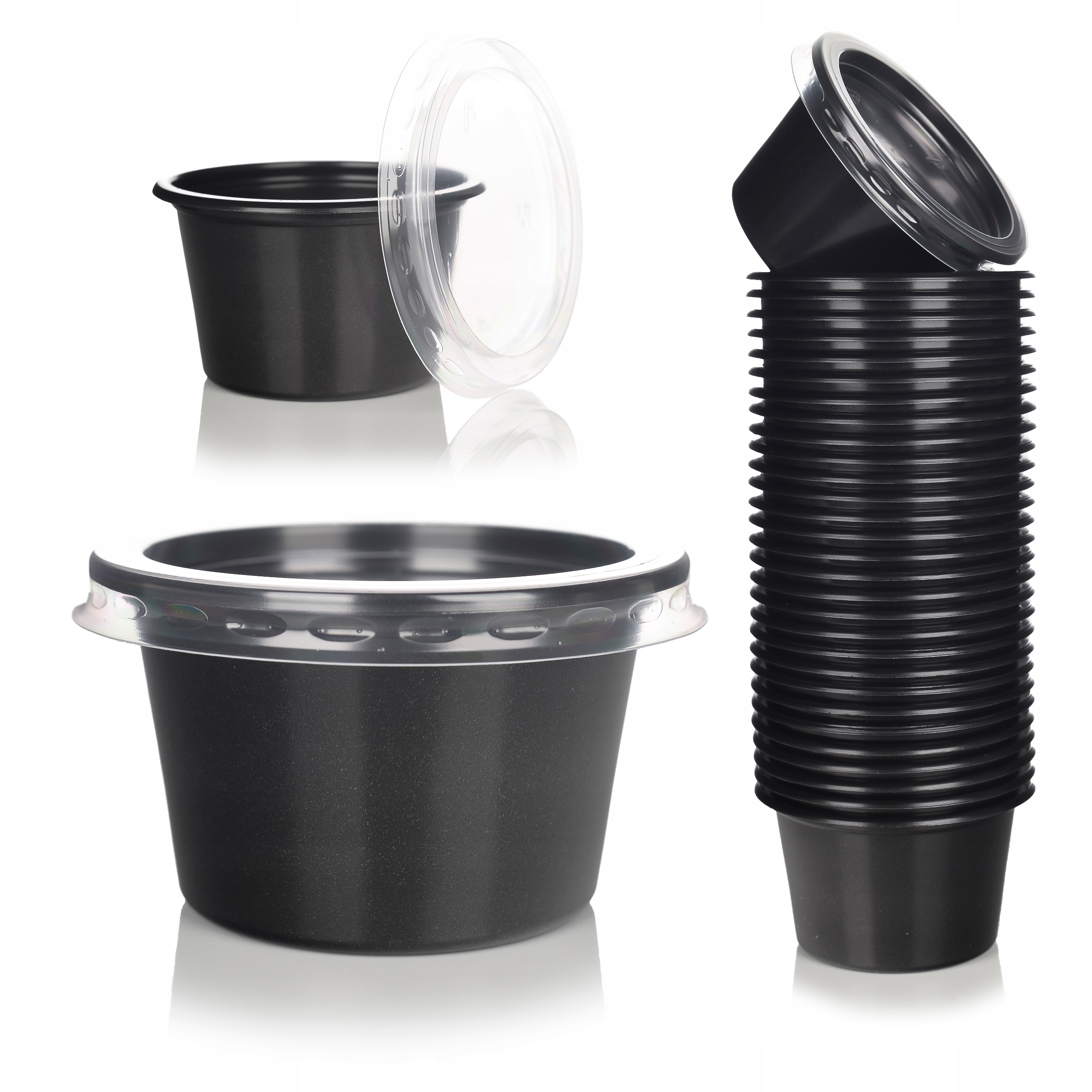 Pojemnik Czarny Plastikowy z Pokrywką do Sosów Sos/Dip 50ml, 100szt ...