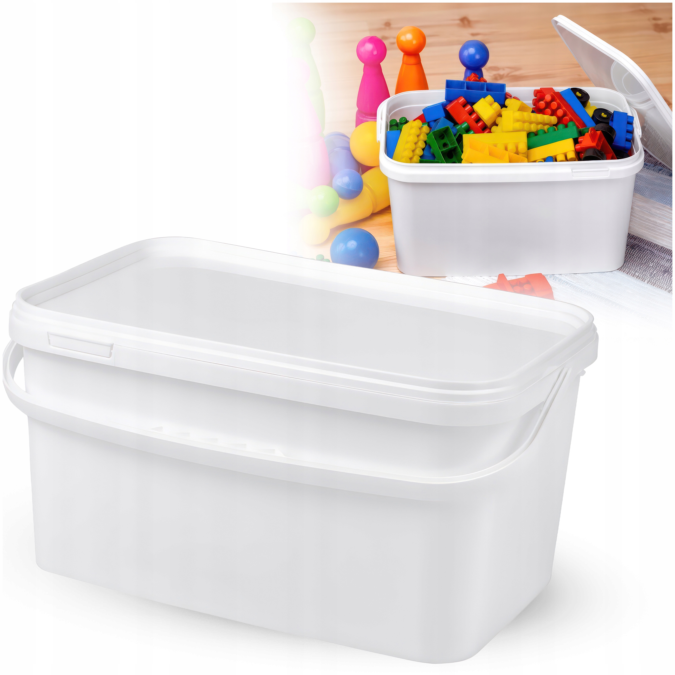 WIADRO WIADERKO PLASTIKOWE Z POKRYWKĄ BIAŁE ATEST SPOŻYWCZE PROSTOKĄTNE ...