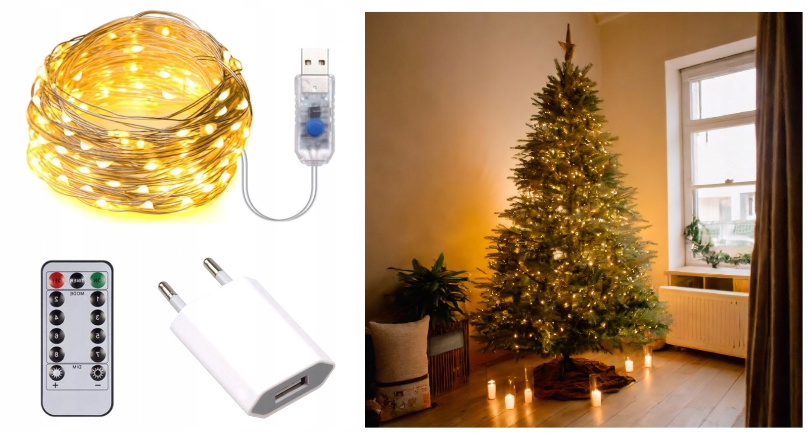 LAMPKI CHOINKOWE LINKA LED Z PILOTEM USB + ZASILACZ BIAŁY CIEPŁY 20m (5905247734259) • Cena ...