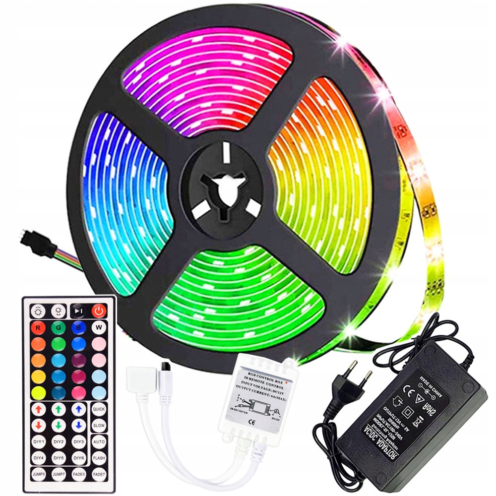 10m KOLOROWE LEDY LED RGB Z PILOTEM DO OŚWIETLENIA (CP0007MC00) • Cena ...