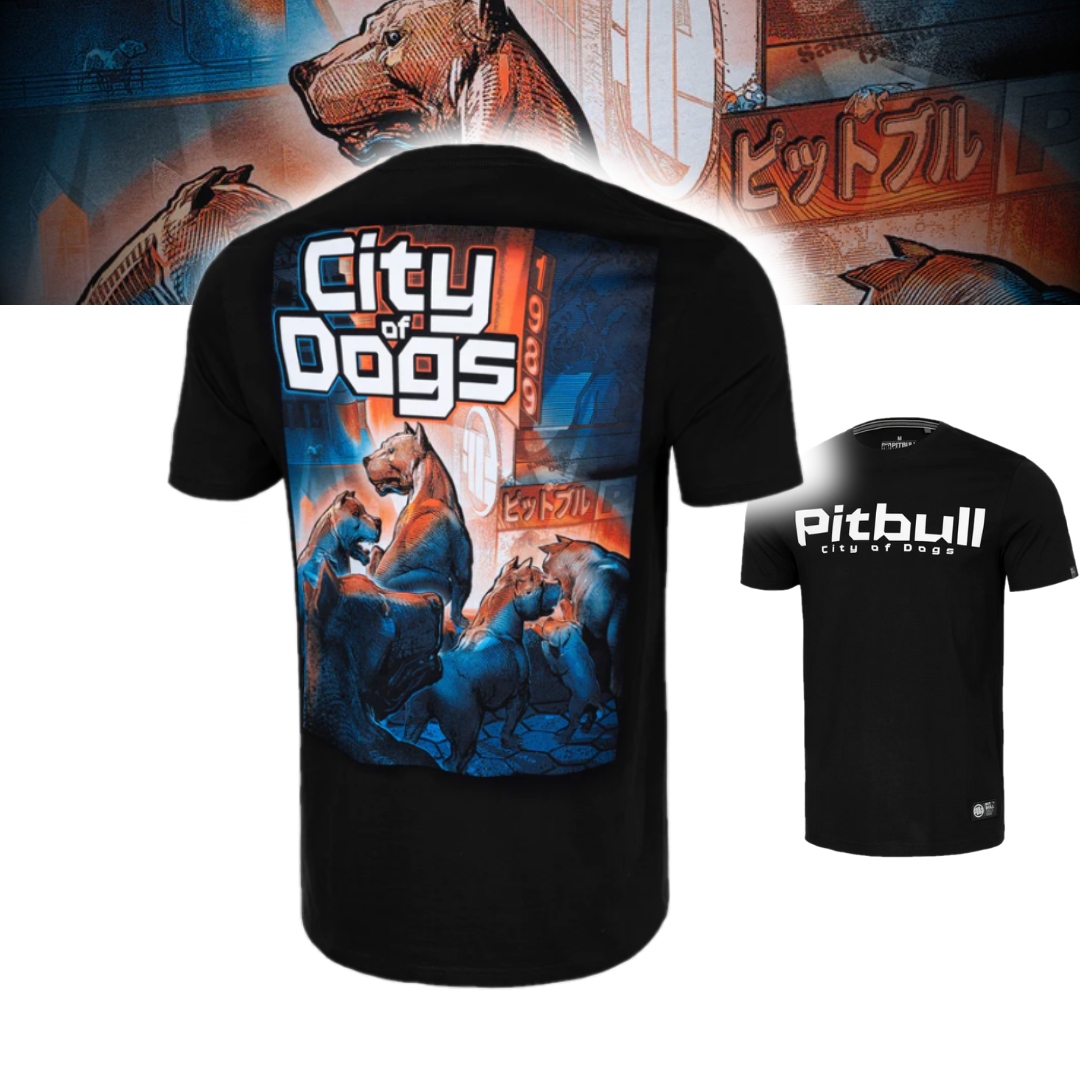 PITBULL T-SHIRT MĘSKA LEKKA KOSZULKA CITY OF DOGS 24 CZARNA XXL ...