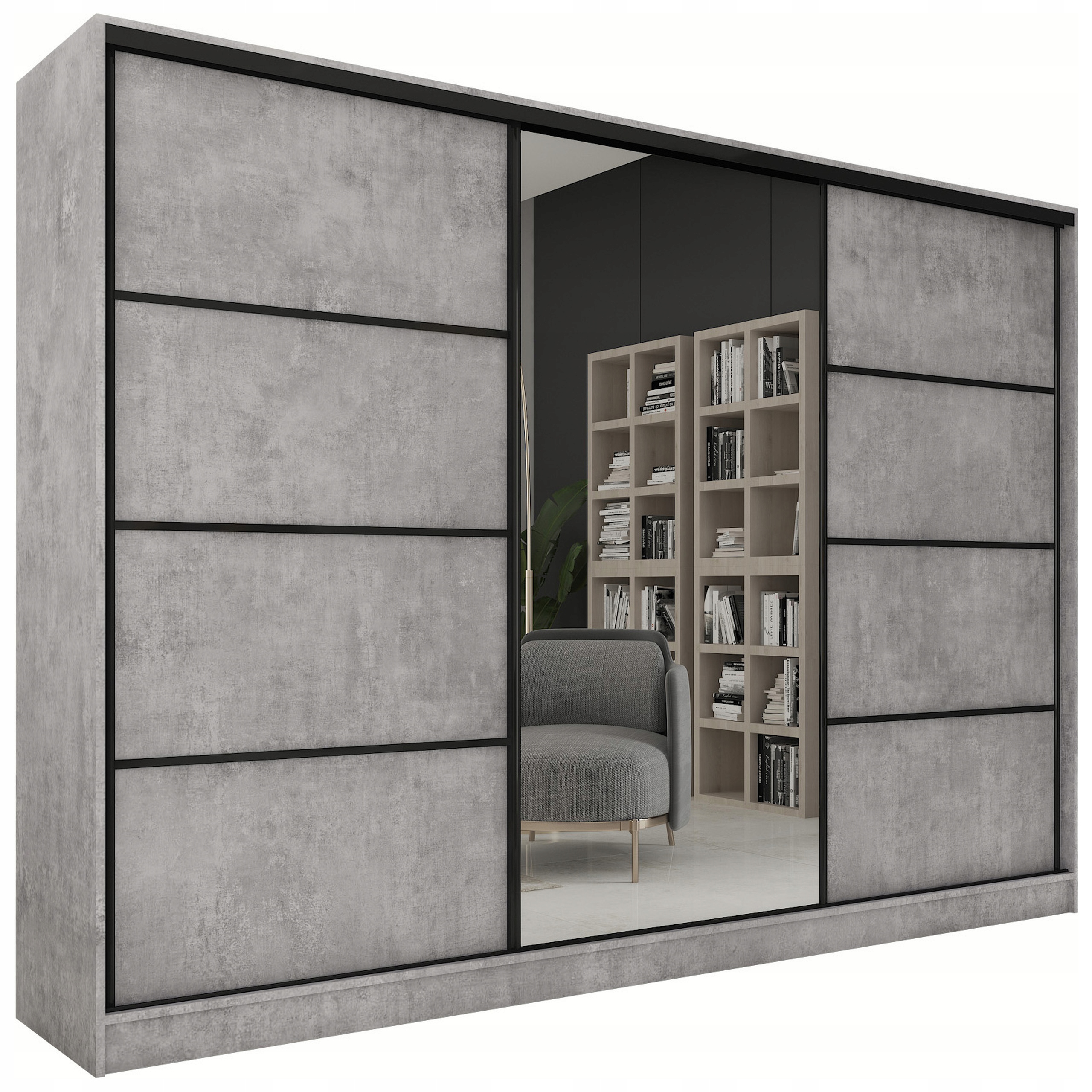 Szafa przesuwna z lustrem 280 cm LOFT Beton półki (BroMARKT ...