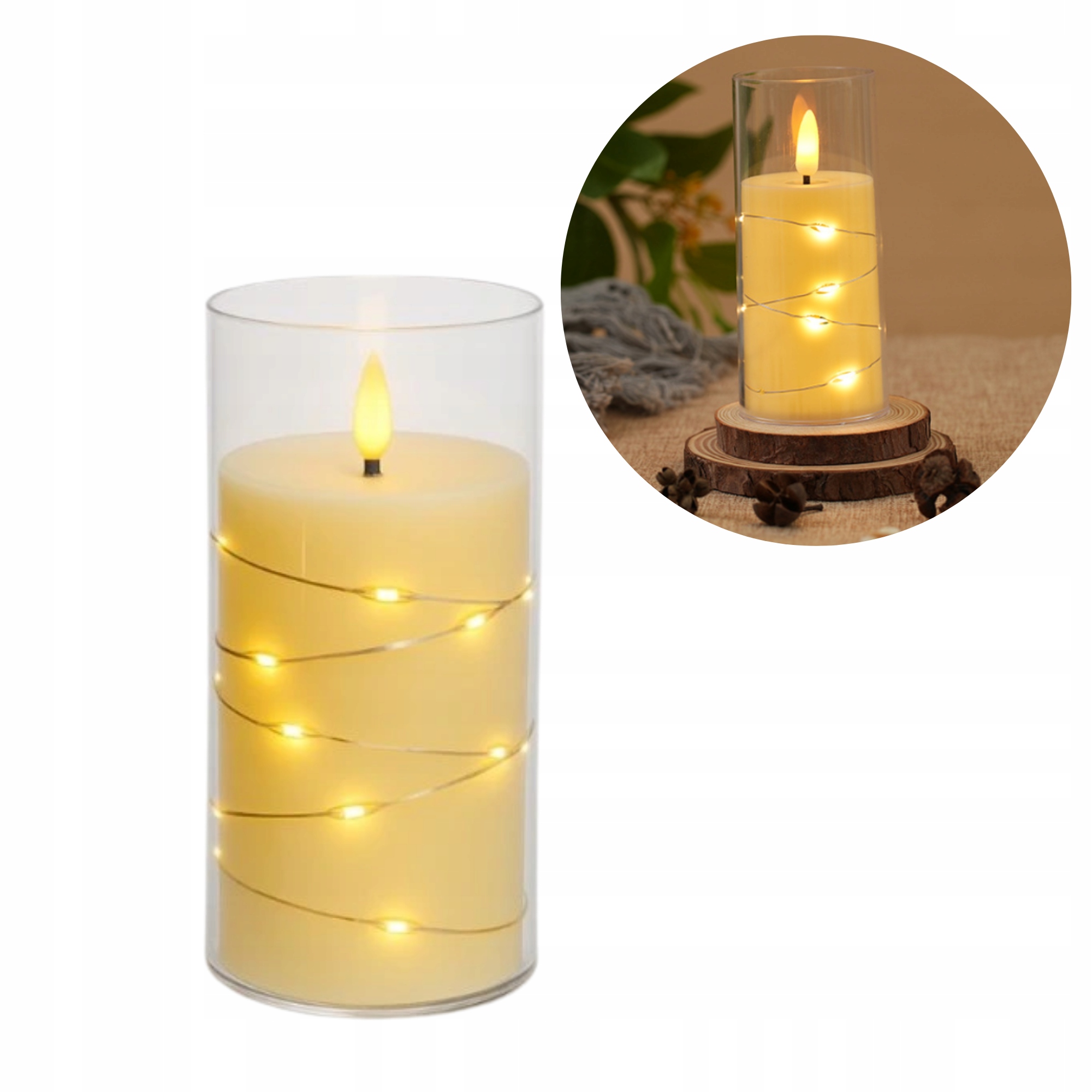 GYERTYA LED LÁNCCAL LÁNG EFFEKTUS NAGY GYERTYA BETÉT ELEMES T7072 ...