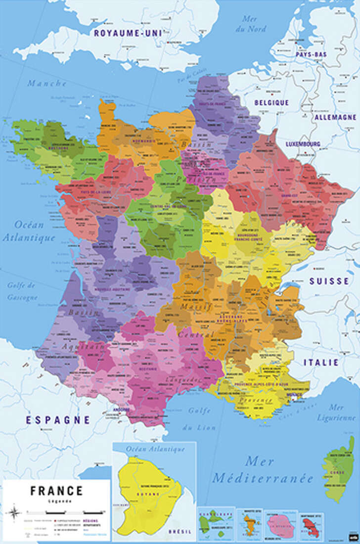 Mapa Francie – plakát za 235.00CZK - Allegro