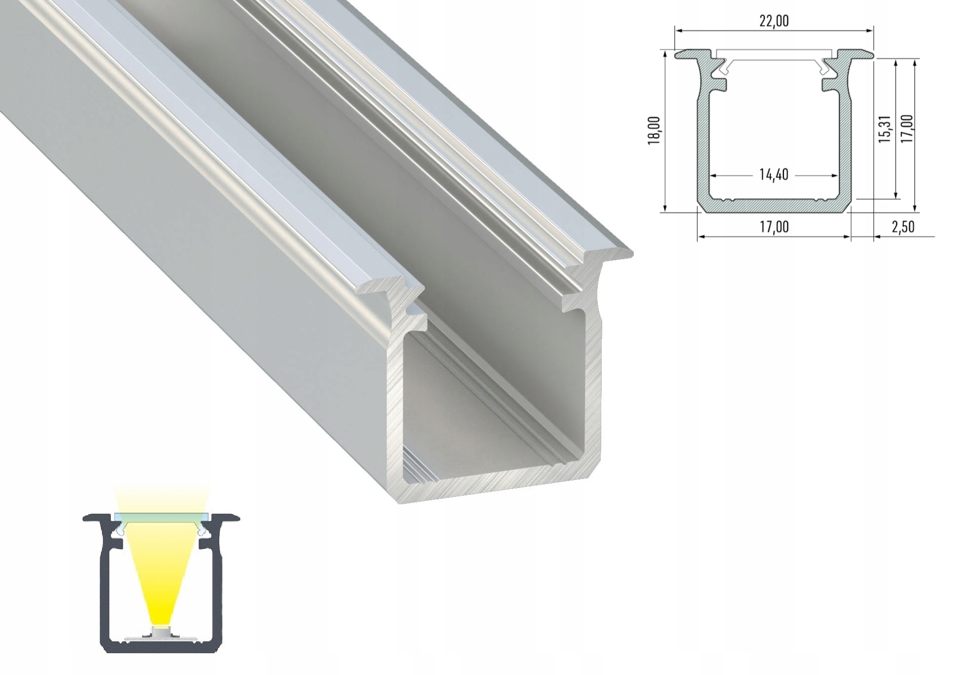 PROFIL DO TAŚM LED WPUSZCZANY 2M SREBRNY ANODOWANY (5905090602200 ...