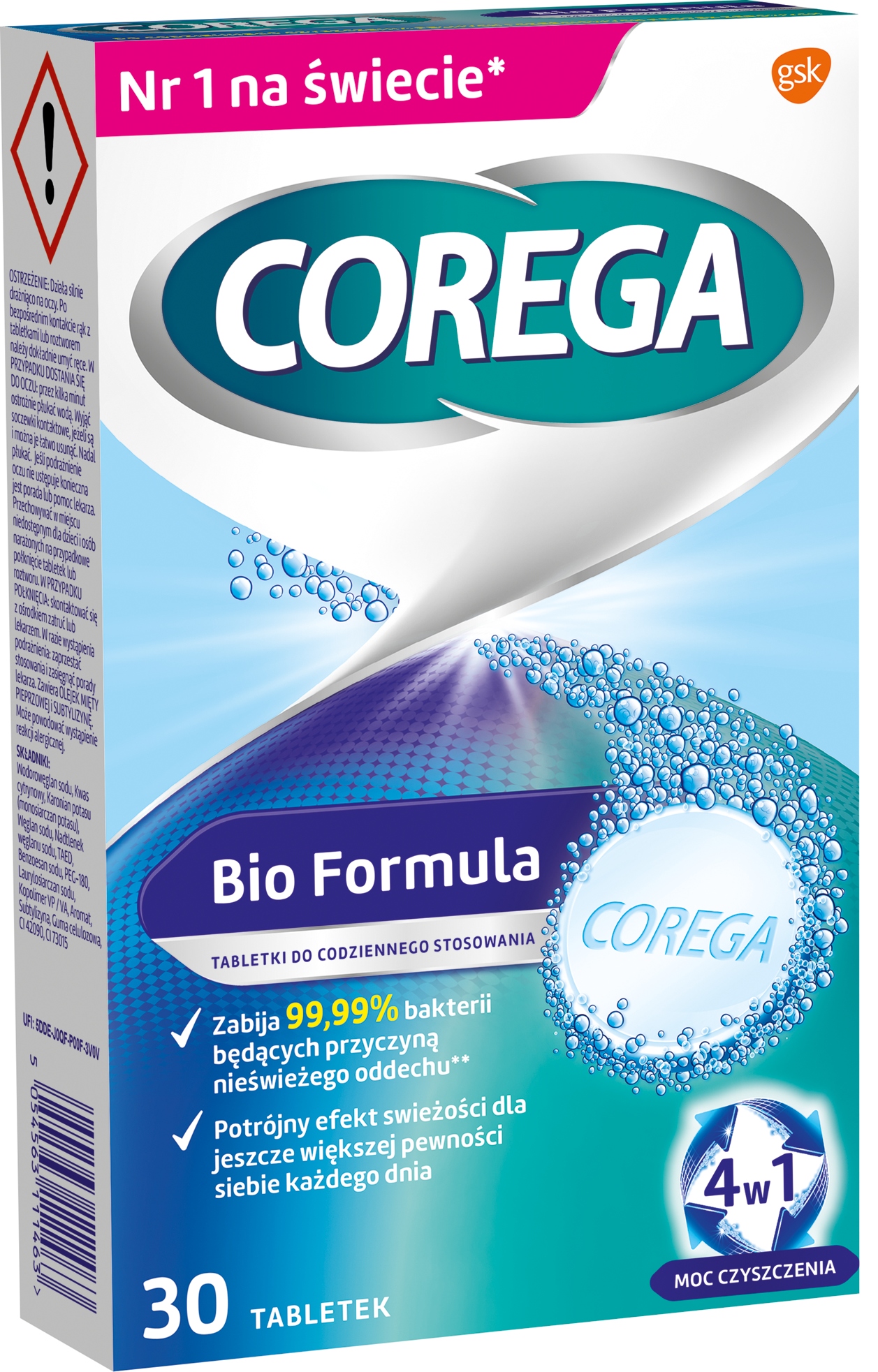 Corega Tabs Bio Tabletki do czyszczenia protez zębowych 4w1 30 tabletek ...