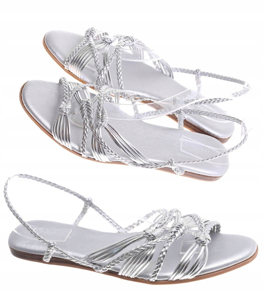 Sandały damskie Wsuwane płaskie buty na lato Srebrne sandałki 17782 39 ...