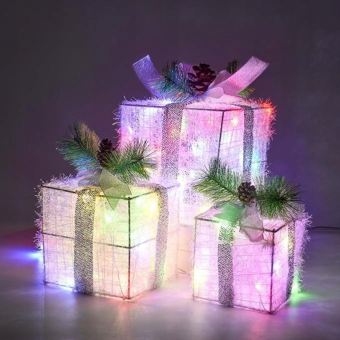 PODŚWIETLANE PUDEŁKA PREZENTOWE LED 3 SZTUKI 60 DIOD DEKORACJA • Cena ...