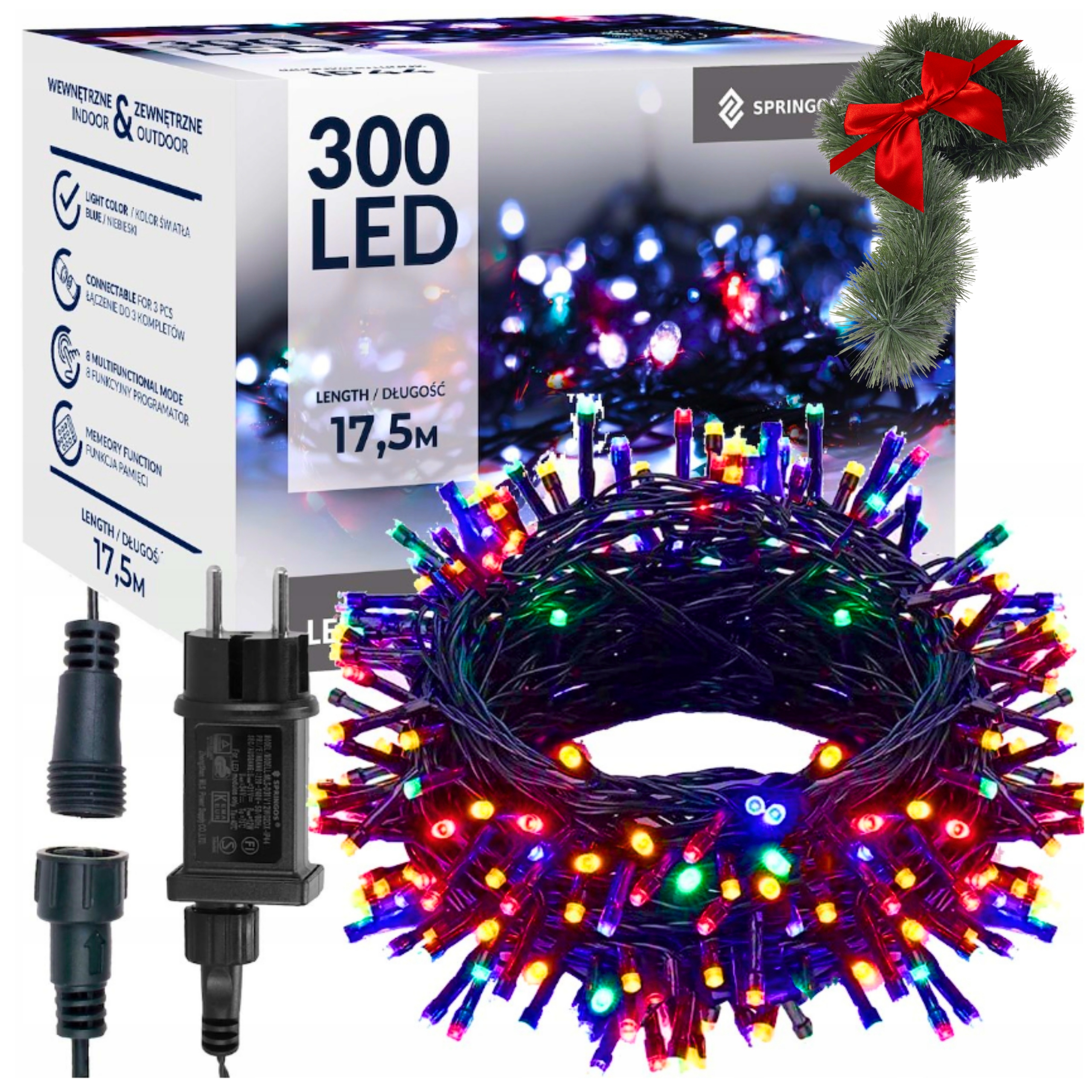LAMPKI CHOINKOWE 300 LED ZEWNĘTRZNE WEWNĘTRZNE KOLOROWE MULTI FLASH ...