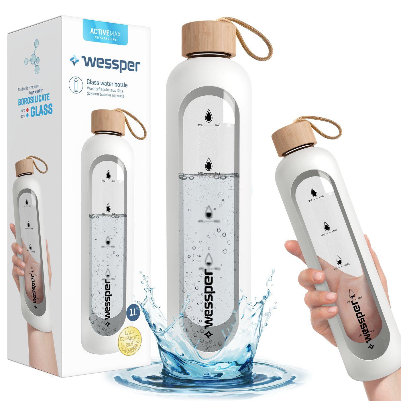 BIDON BUTELKA SZKLANA SZCZELNA NA WODĘ 1l WESSPER - WES260BIAŁY szklany ...