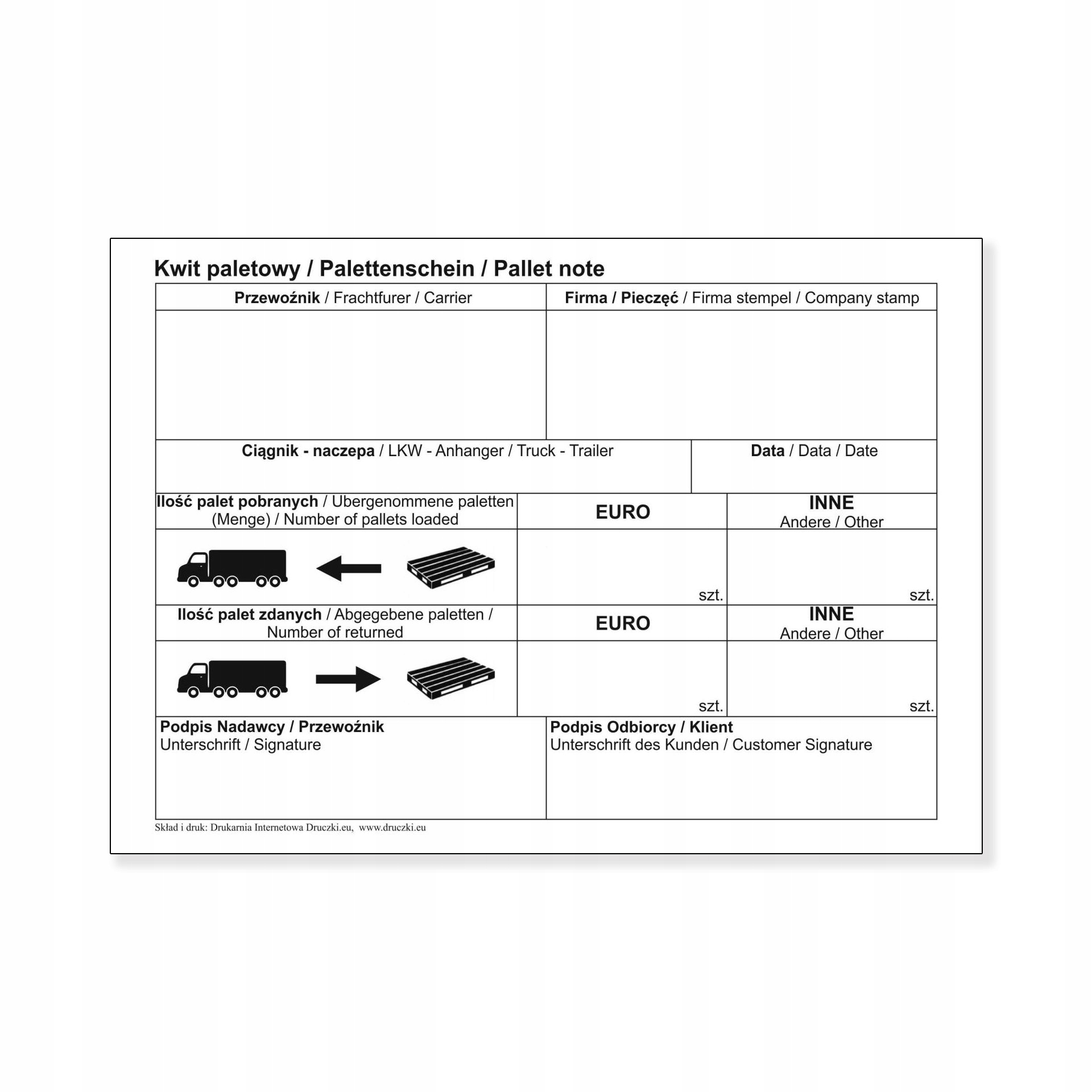 Kwit Paletowy / Palettenschein / Pallet note A5 (5907127091056) • Cena ...