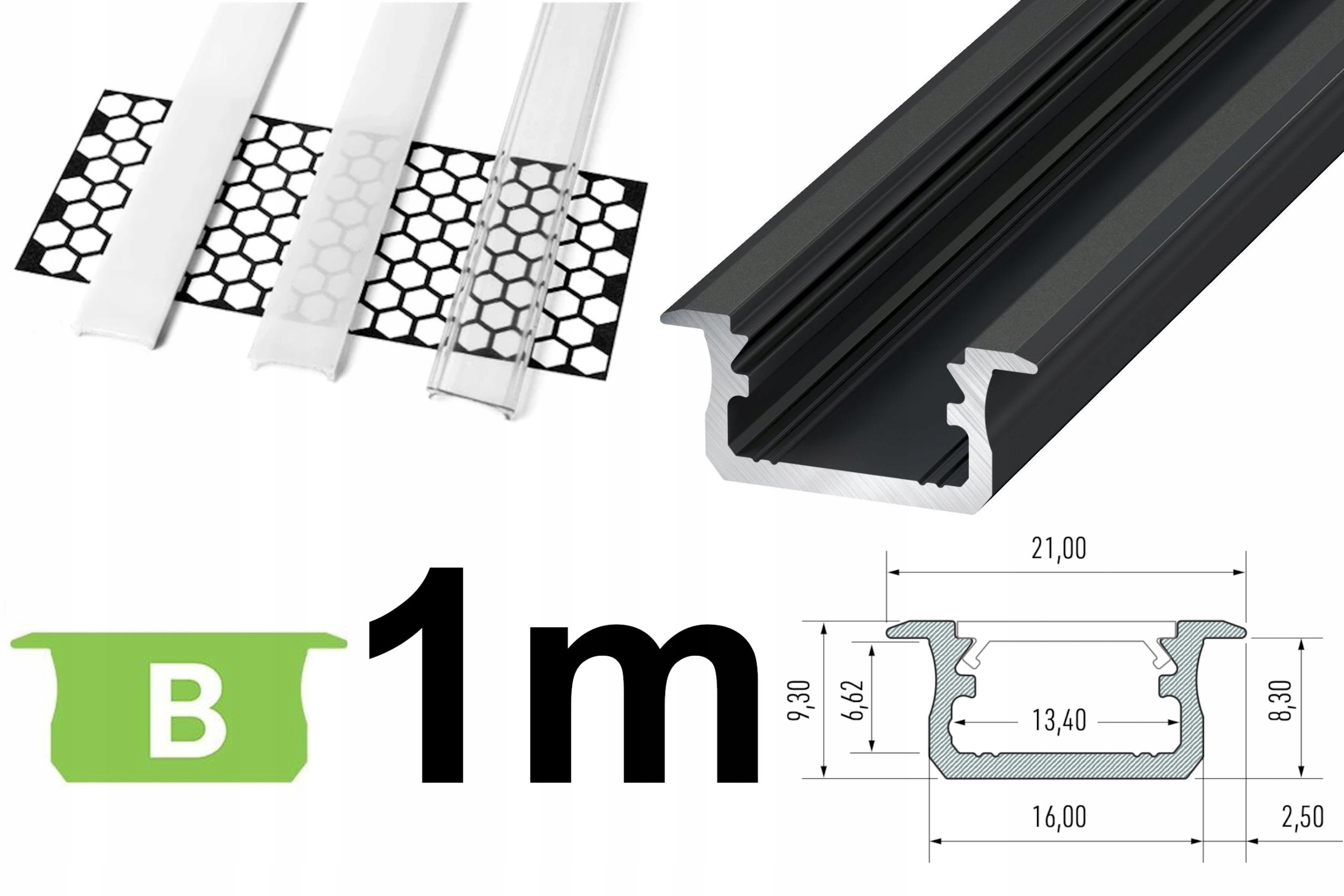 PROFIL ALUMINIOWY do LED B 1M CZARNY z KLOSZEM • Cena, Opinie ...