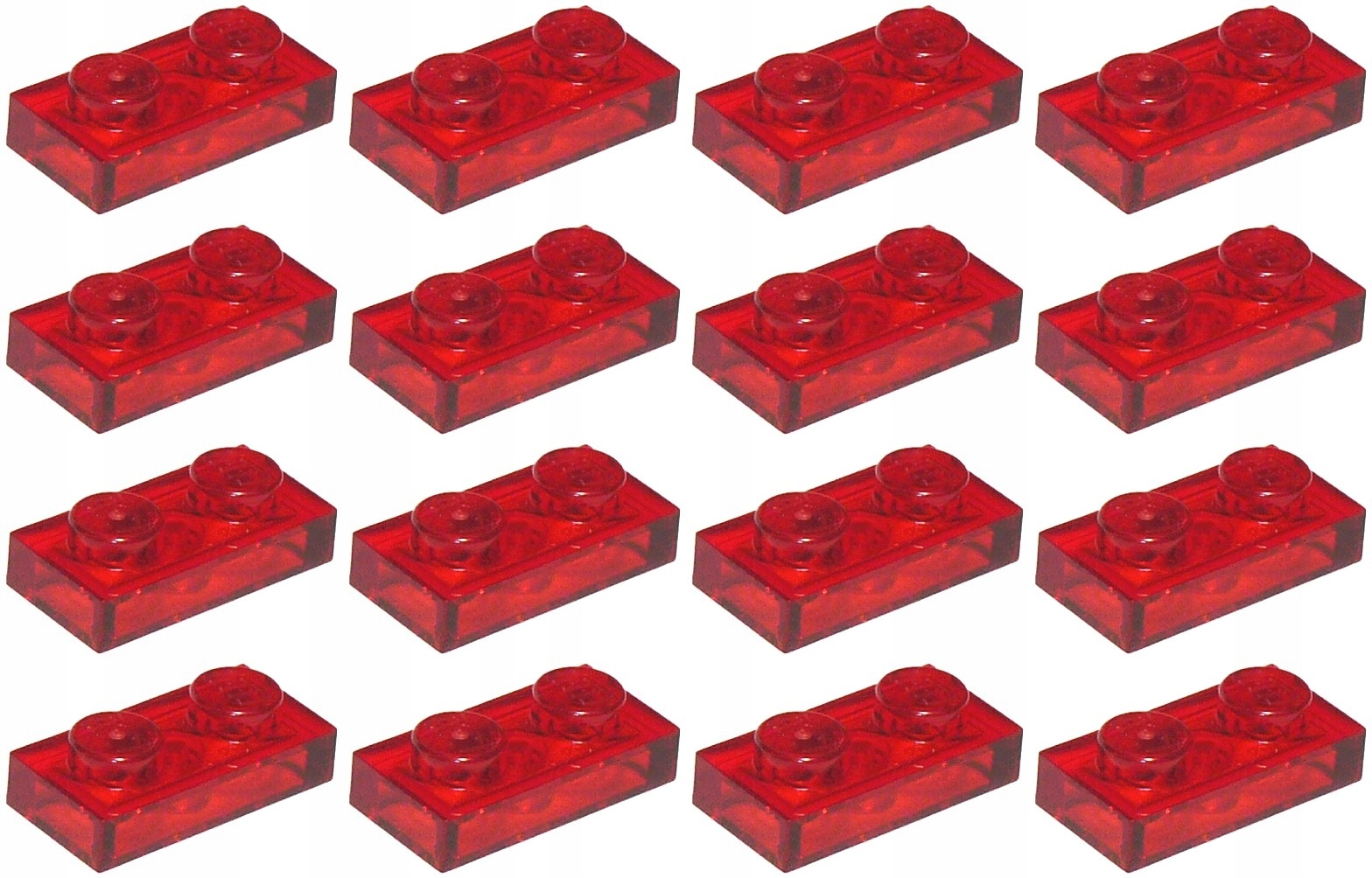 LEGO PŁYTKA 3023 1x2 przezroczysta czerwona trans (6g) 16 szt ...