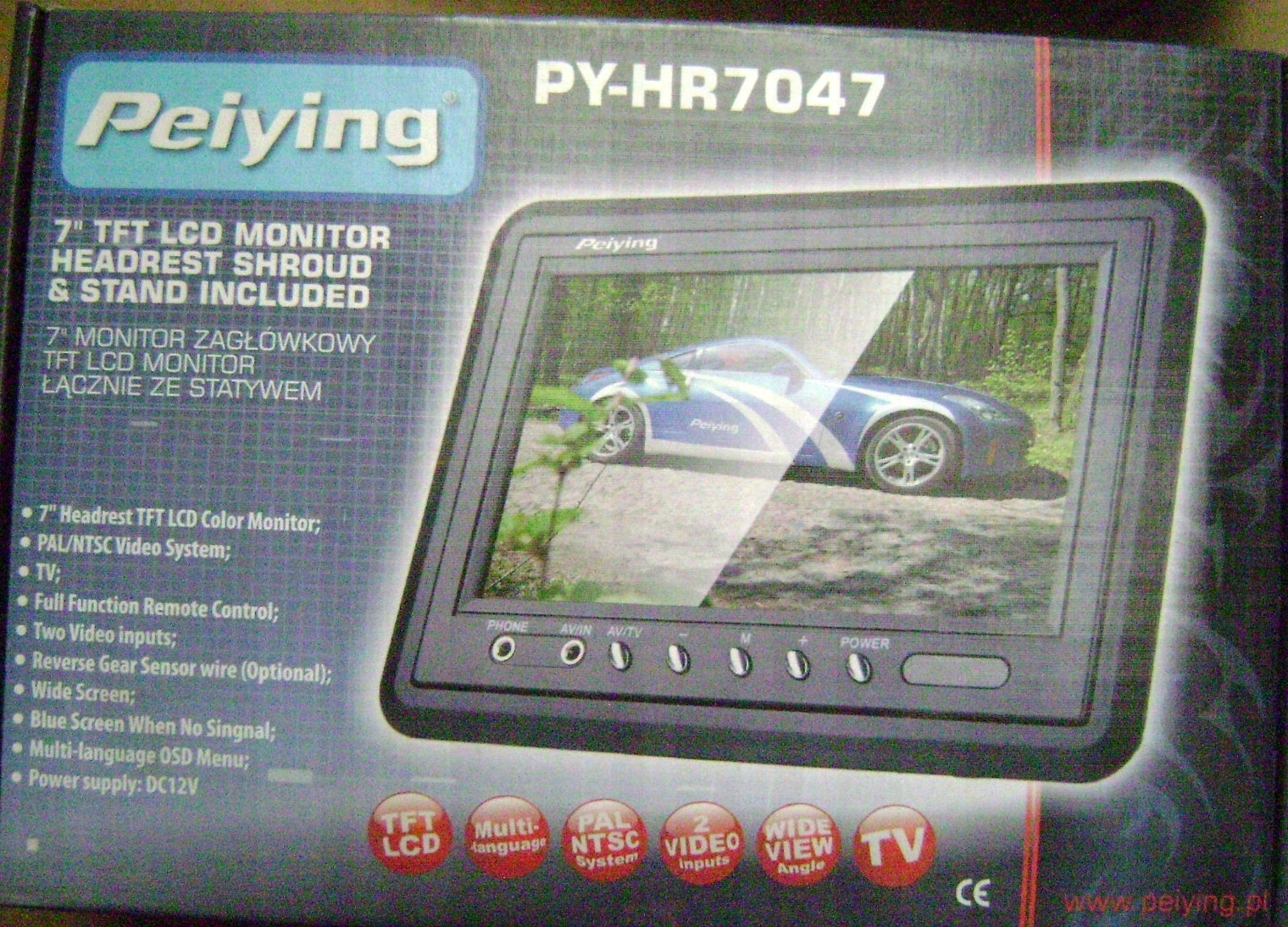 Monitor car 7" 7 cali Peiying PY-HR7047 • Cena, Opinie - Allegro