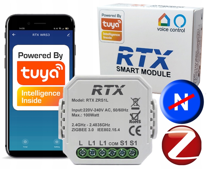 MODUL RTX RELÉ 1OB ZIGBEE TUYA FUNGUJE BEZ N za 346.00CZK - Allegro