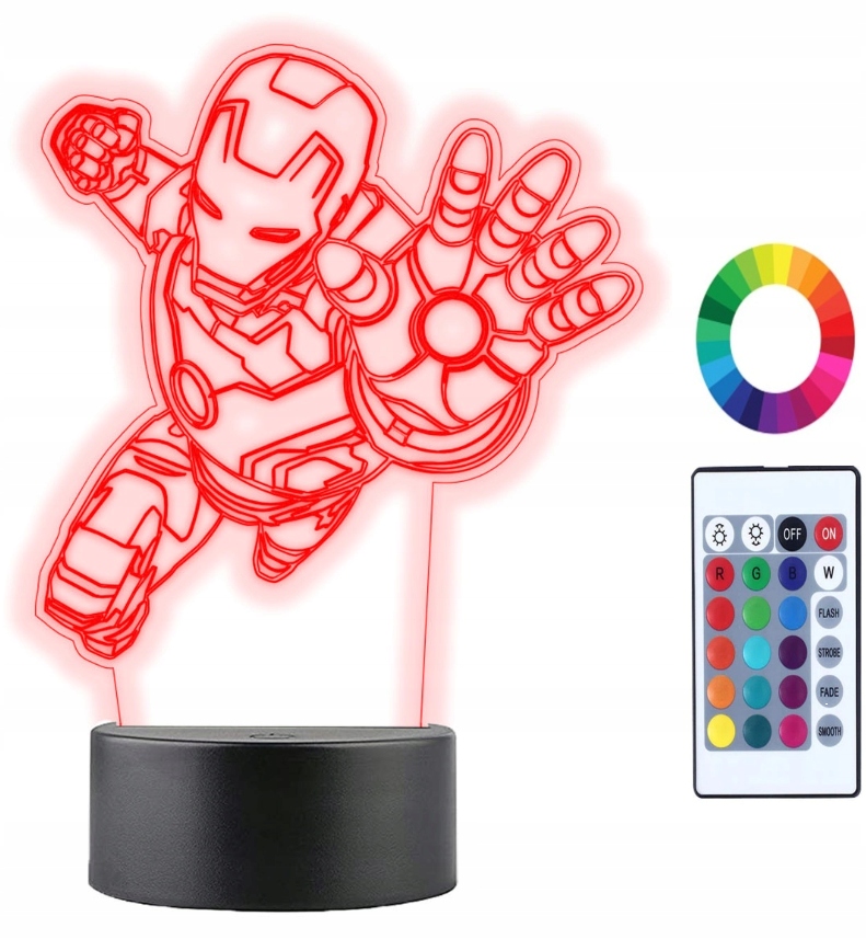 Lampka Nocna 3D Led Iron Man Grawer Imię Prezent - Plexido | Sklep ...
