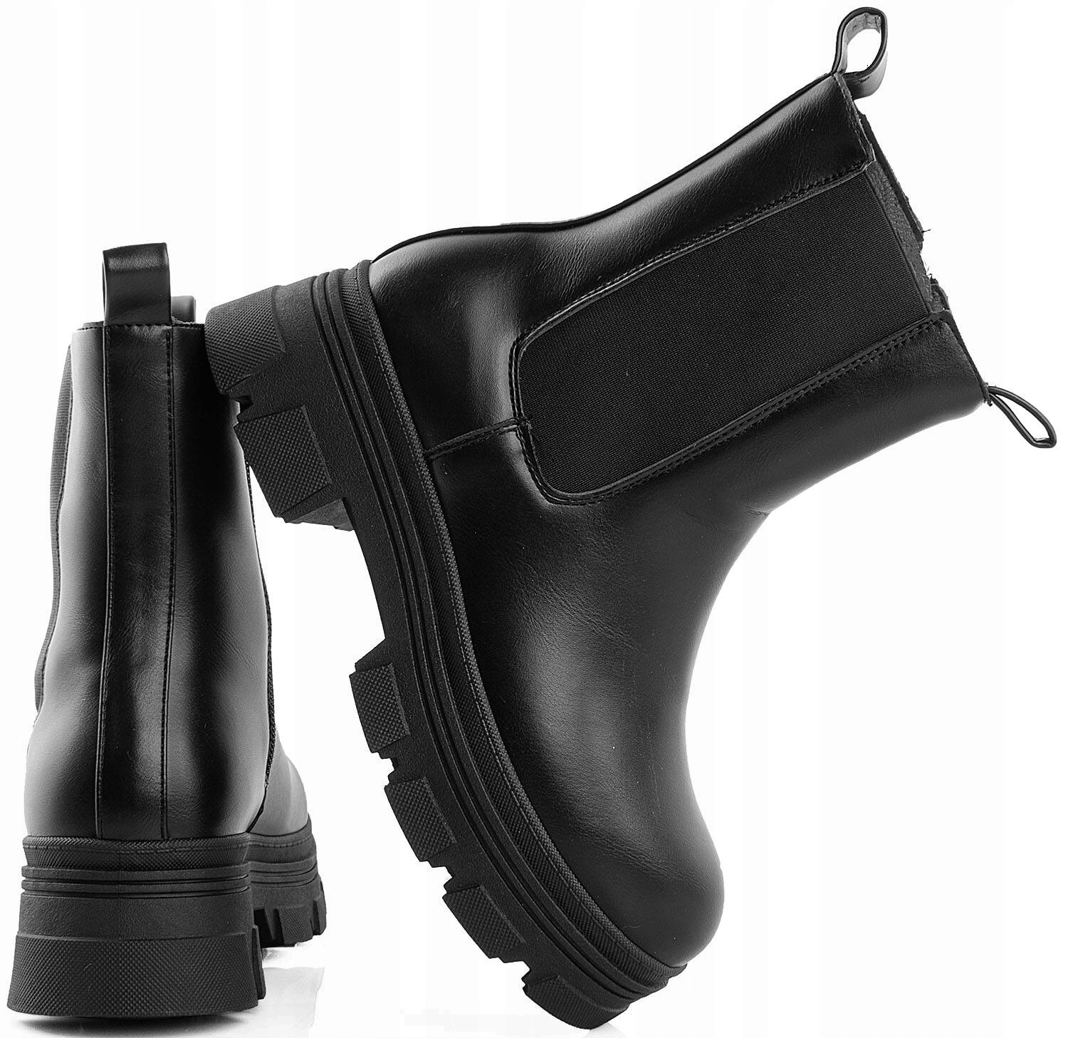 7672 CZARNE BOTKI SKÓRZANE SZTYBLETY PLATFORMA 39 (5905606060173) • Cena, Opinie • Botki ...