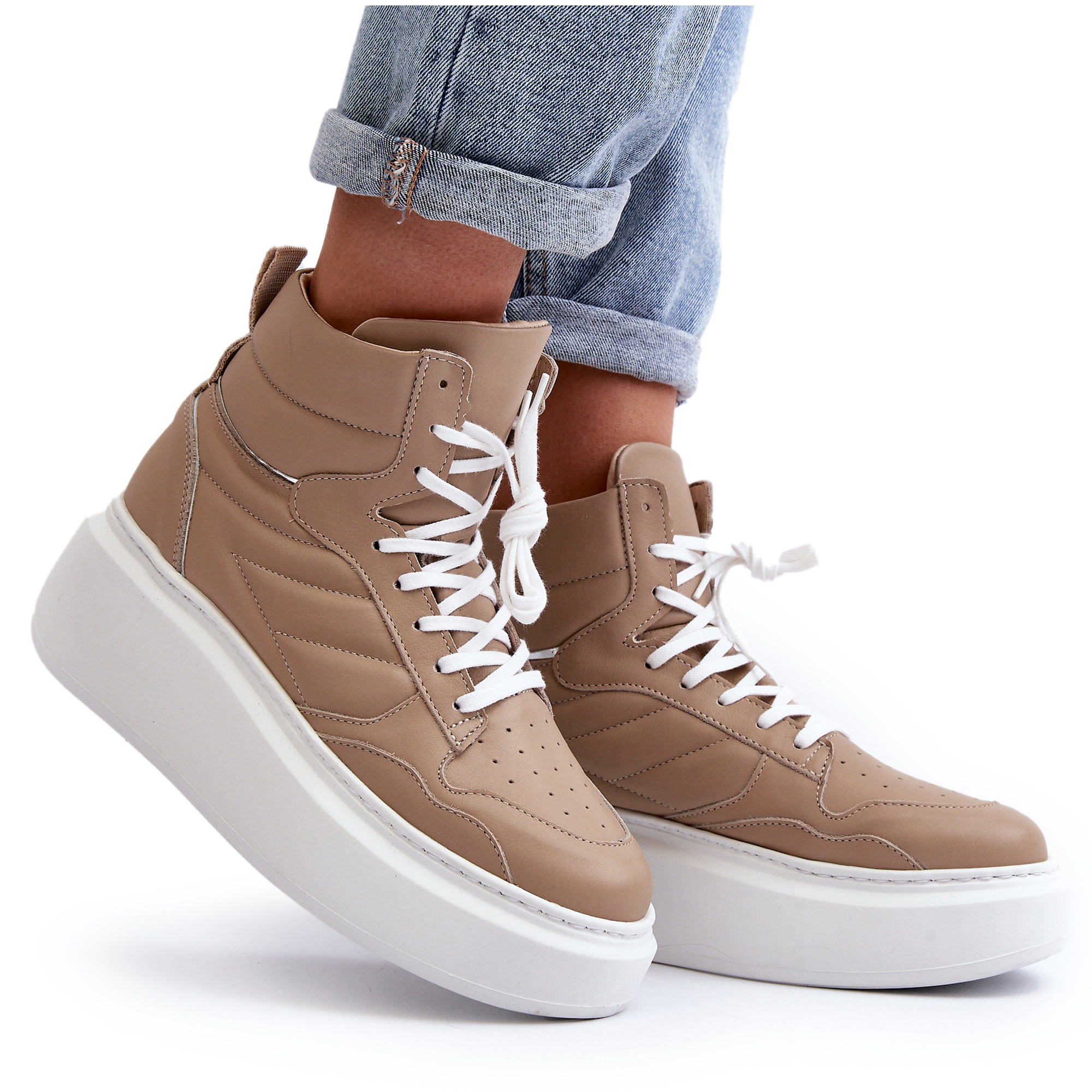 ZAZOO 3392/X BUTY SPORTOWE DAMSKIE SKÓRZANE MASYWNA PLATFORMA BEŻOWE 40 ...