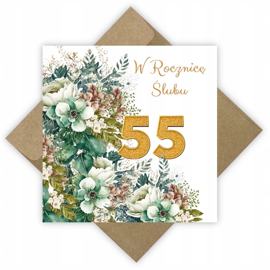 KARTKA NA 55 ROCZNICĘ ŚLUBU PLATYNOWE GODY ROCZNICA ŚLUBU KOPERTA EKO ...