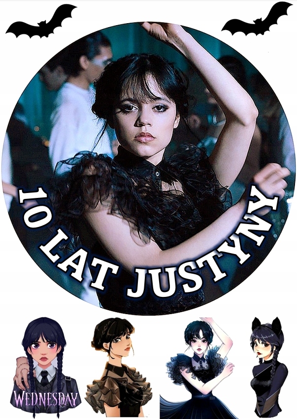 OPŁATEK NA TORT WEDNESDAY GRUBY +POSTACIE+TEKST 13103783772 - Allegro.pl