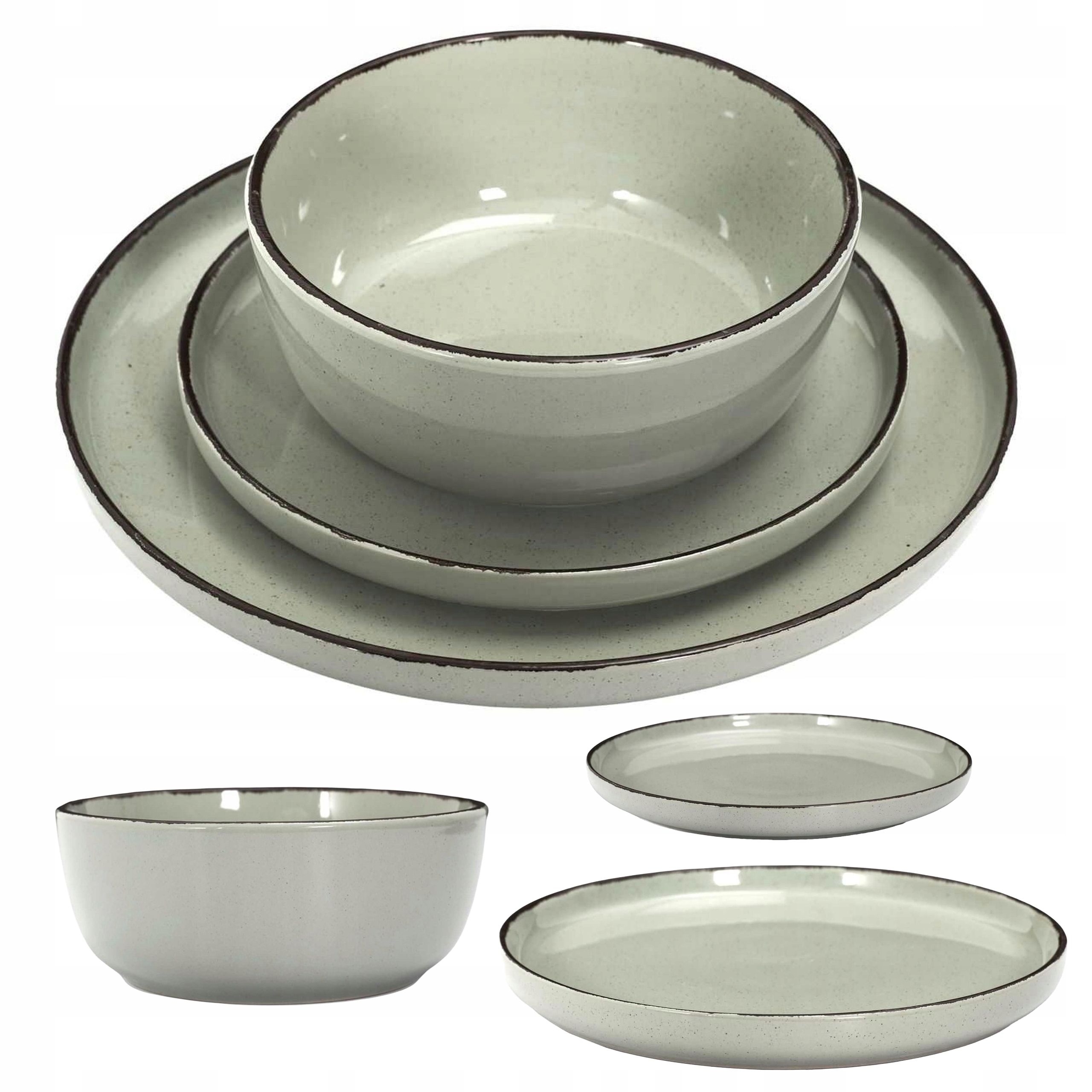 Zestaw obiadowy AZURE z kamionki 12 el zastawa na 4 osoby komplet ...