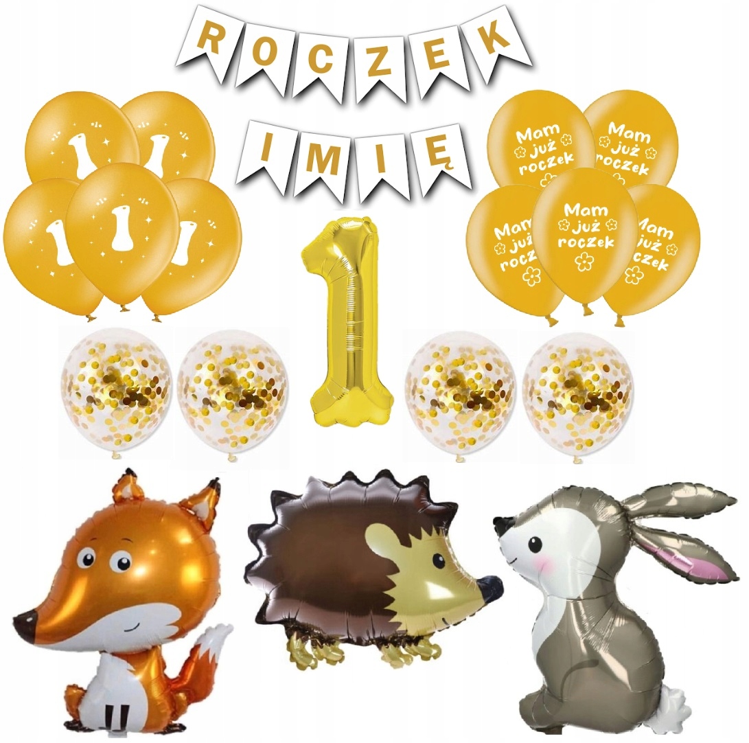 Zestaw Balony Roczek Zwierzęta Leśne 1 Urodziny • Cena, Opinie • Balony ...