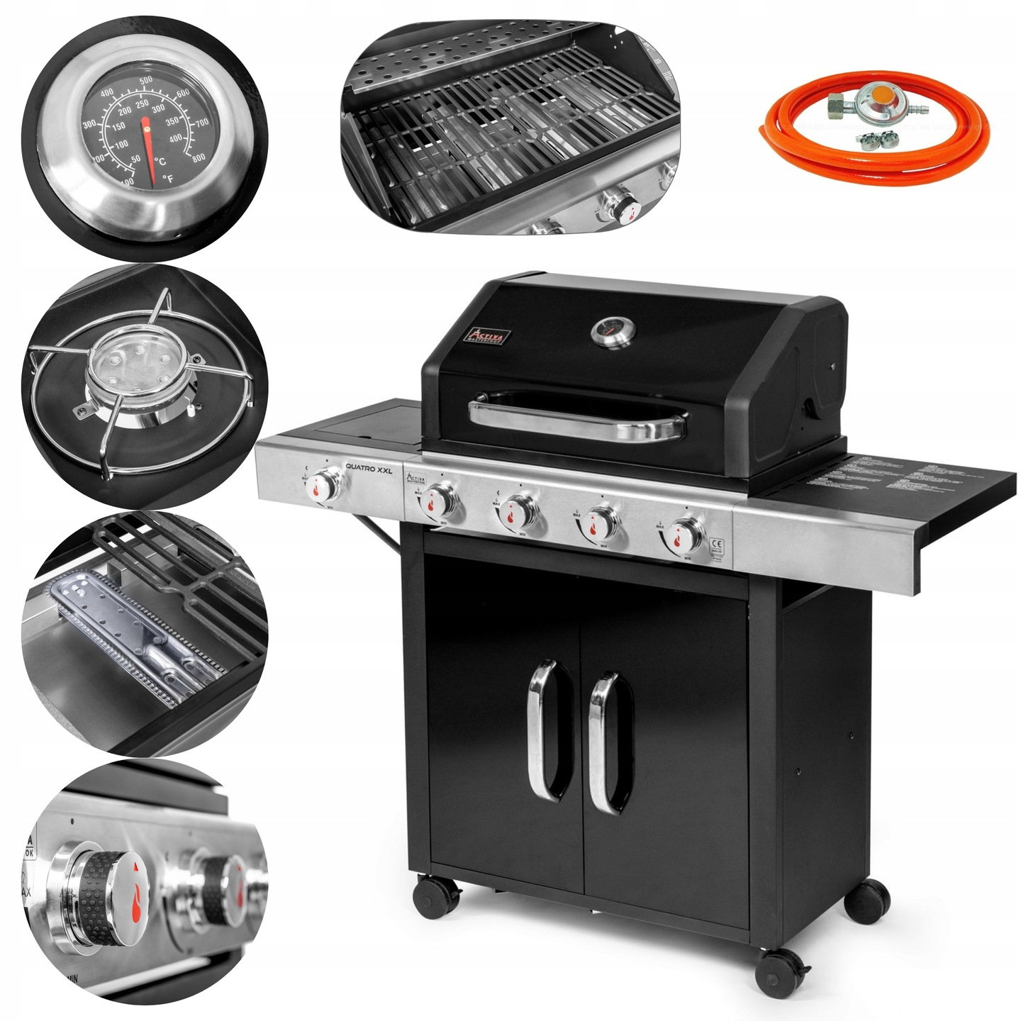 ACTIVA GRILL GAZOWY QUATRO BLACK 4+1 RUSZT ŻELIWNY (12,0 + 3,2 kW) - 19744G (19744G) • Cena ...