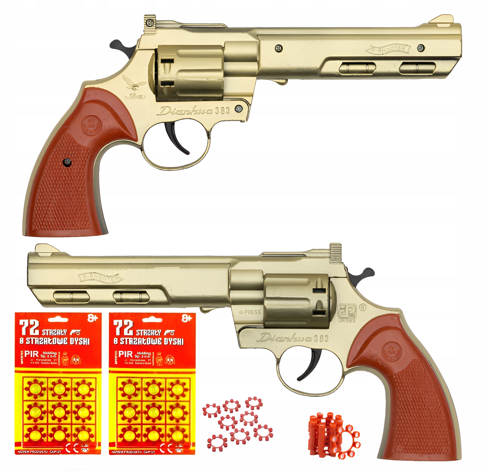 PISTOLET REWOLWER NA SPŁONKĘ KAPISZONY HUKOWY ZŁOTY + 2X SPŁONKA GRATIS ...