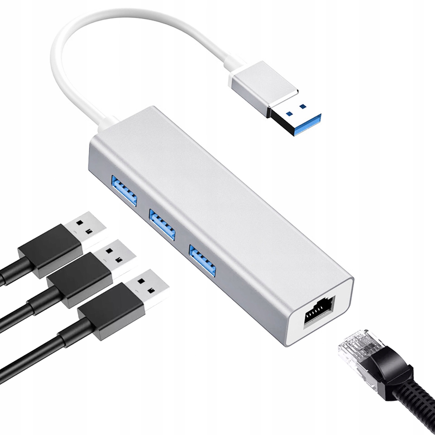 KARTA SIECIOWA LAN RJ45 HUB 3 x USB 3.0 WIREWAY • Cena, Opinie - Allegro